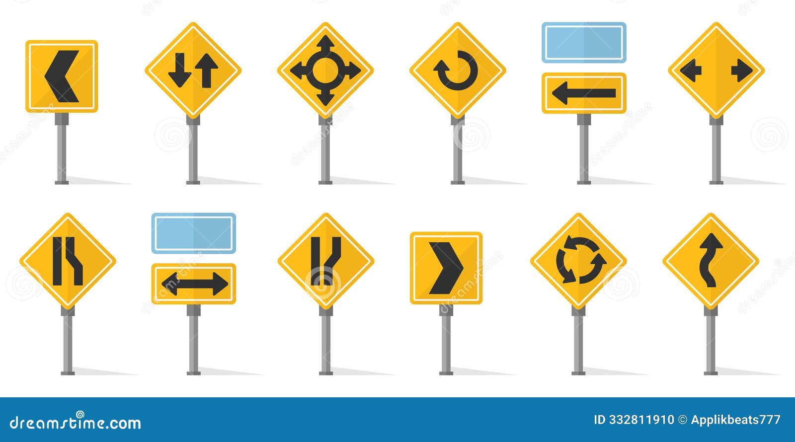 Set of Orange Arrow Road Signs with Shadow in a Flat Design Stock ...