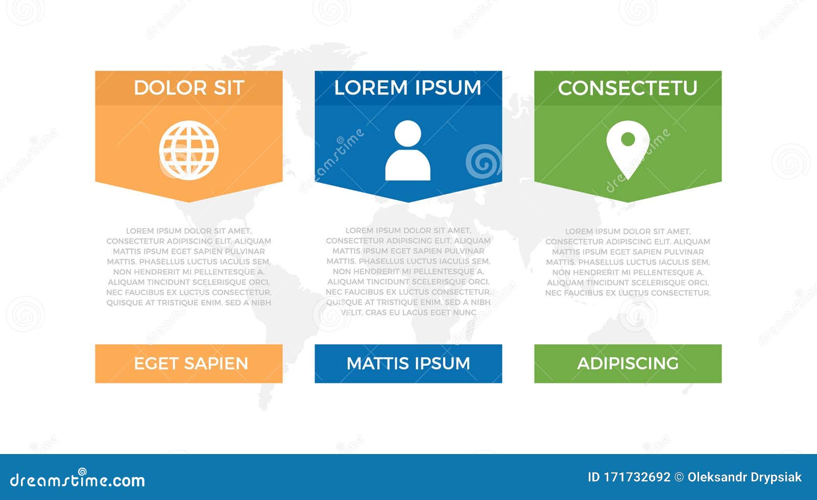 Set of Orange, Blue and Green Elements for Infographic with World Map ...