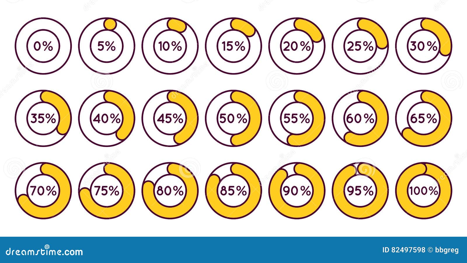 Set Of Orange Circle Percentage Diagrams For Infographics Vector ...