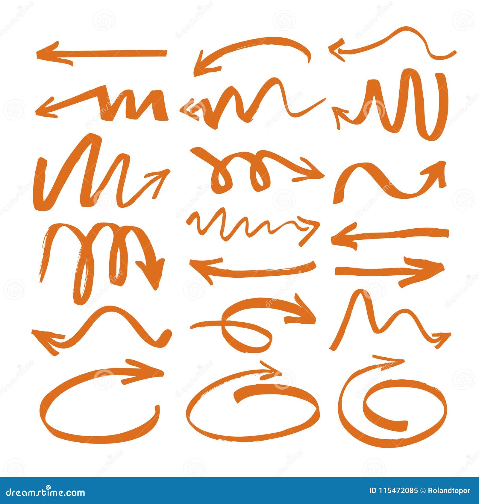 Set of Orange Color Drawing Arrows. Vector Illustration. Stock ...