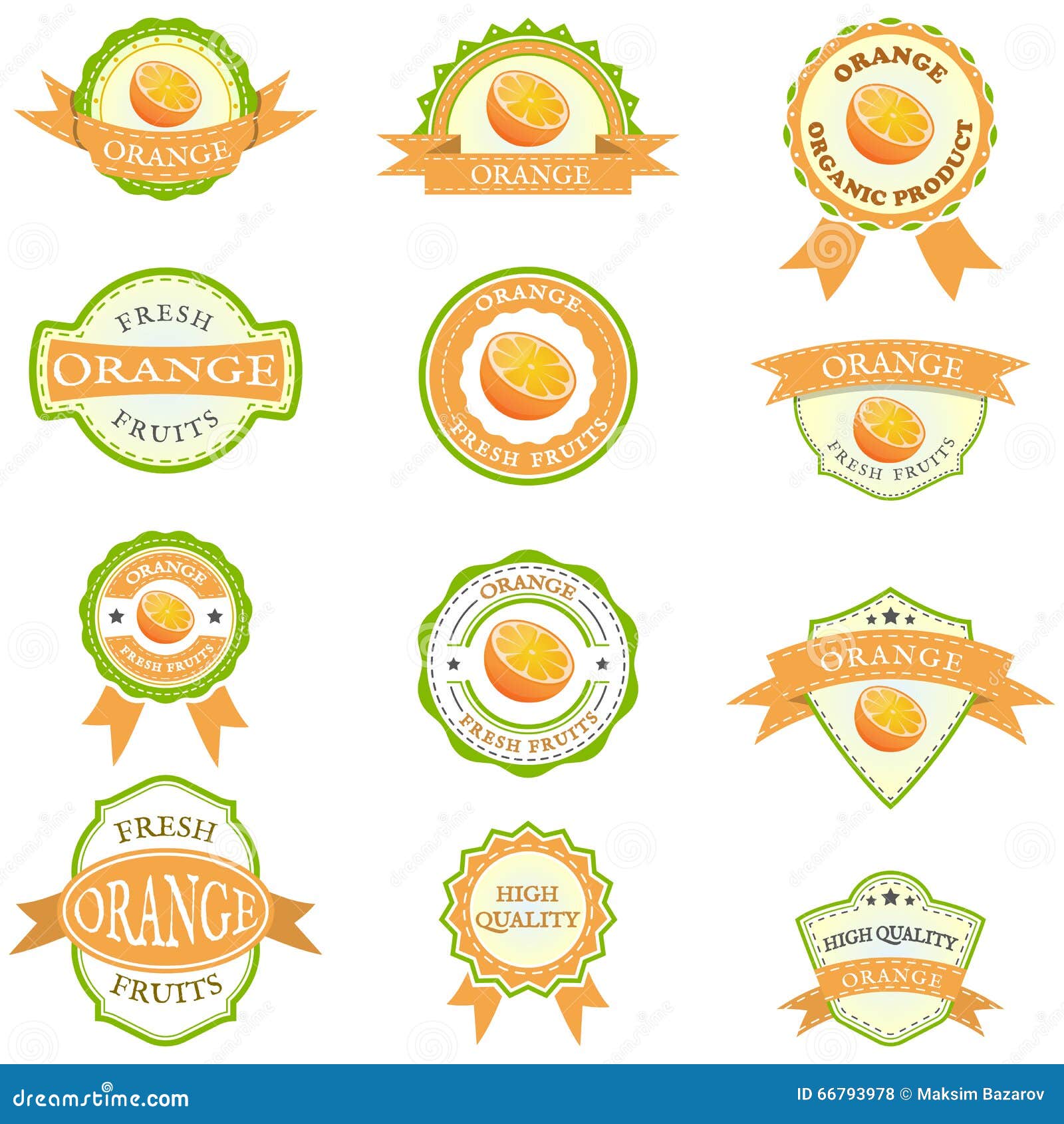 Set of orange labels stock vector. Illustration of flat - 66793978