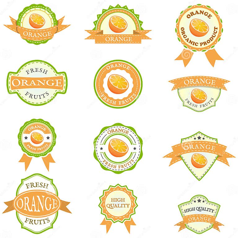 Set of orange labels stock vector. Illustration of flat - 66793978