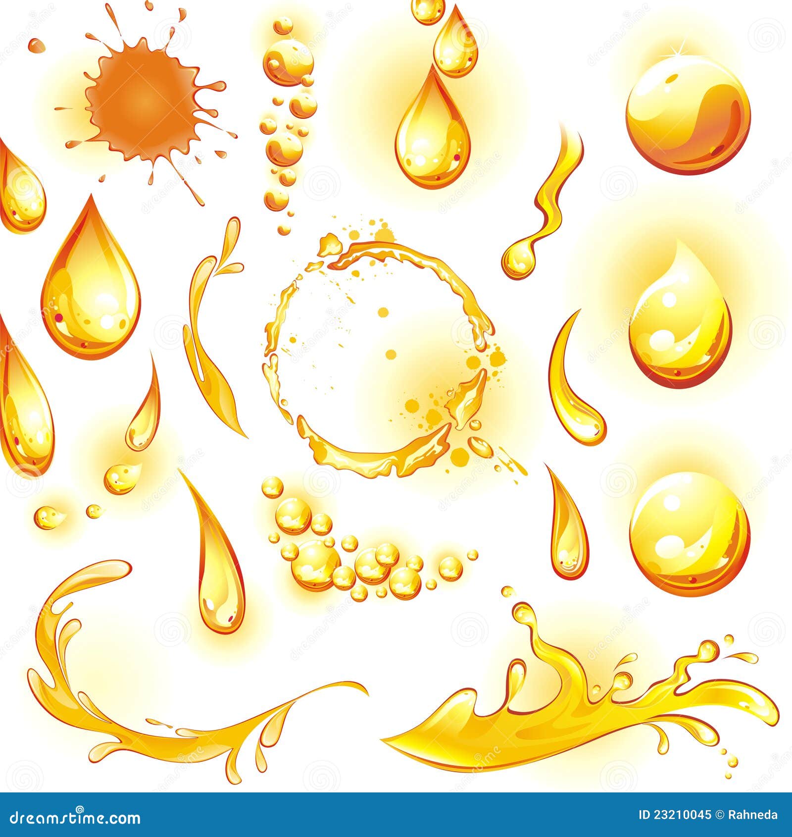 Set of Orange Water Drops and Splashes. Stock Vector - Illustration of ...