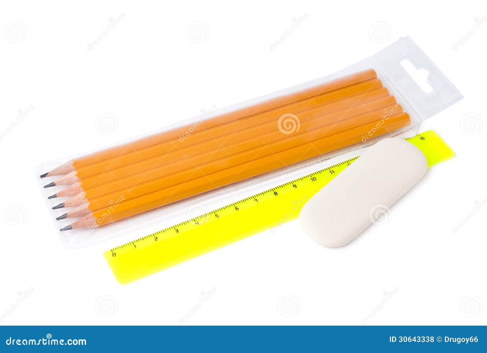 Set of Ordinary Pencils Different Hardness, Ruler and Eraser Stock ...