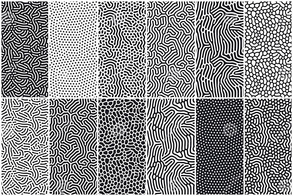 Set of Organic Seamless Patterns with Rounded Lines, Drips. Diffusion Reaction Background Stock ...