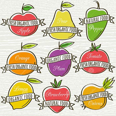 Set of Organic Vegetable and Fruit, Vector Stock Vector - Illustration ...