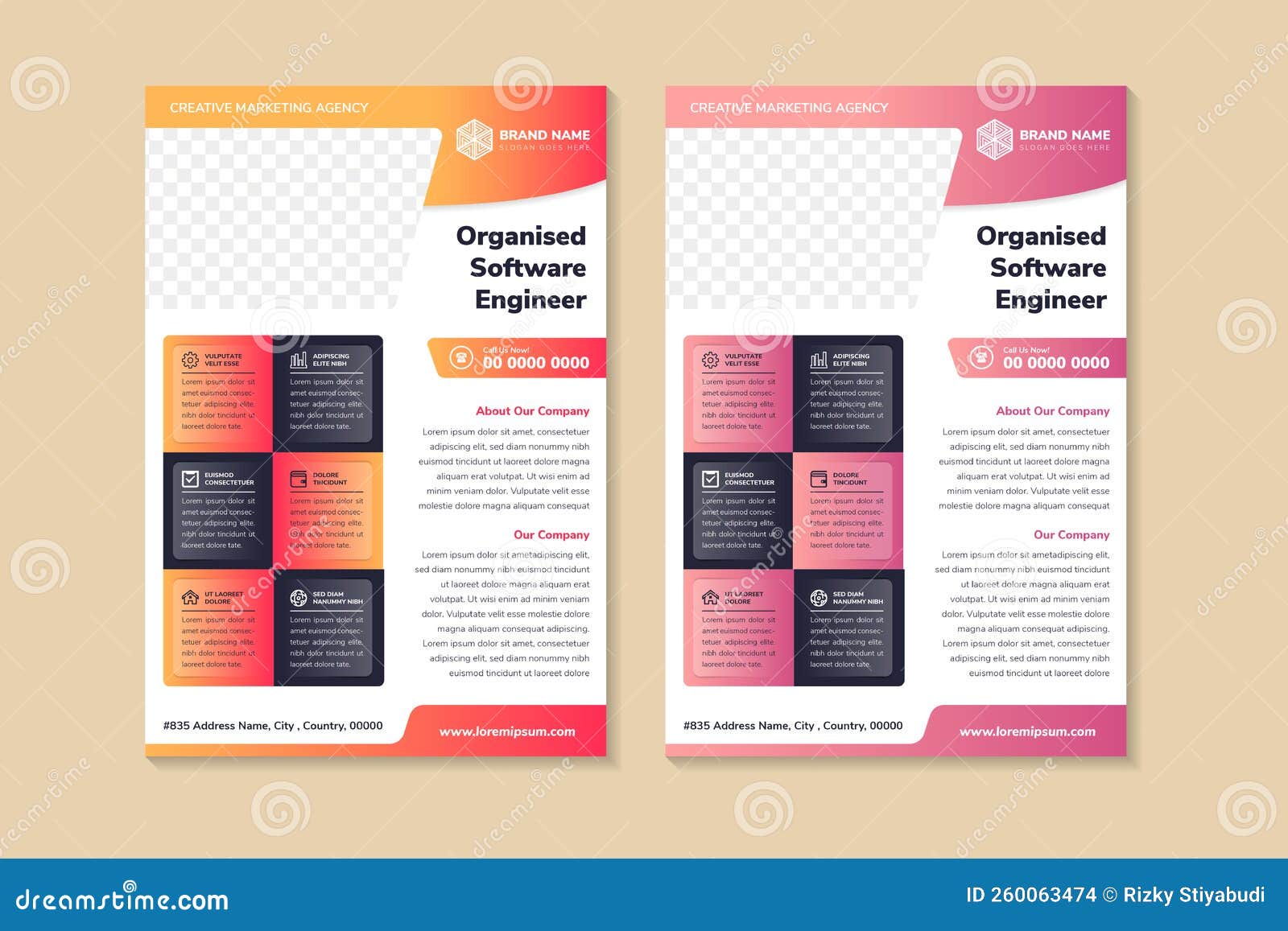Set of Organized Software Engineer Flyer Template Design Use Vertical ...