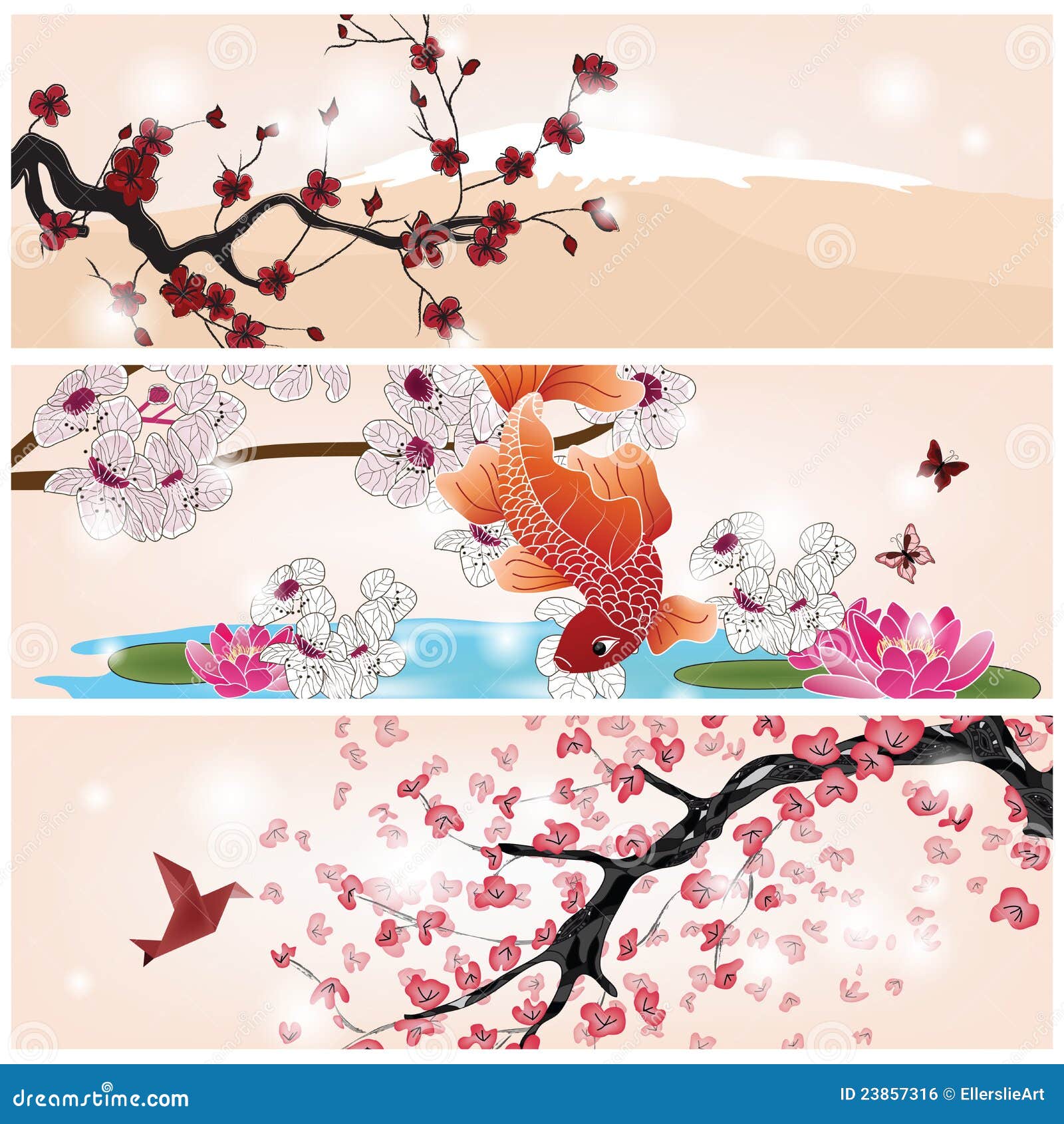 Set of oriental banners stock vector. Illustration of butterflies ...