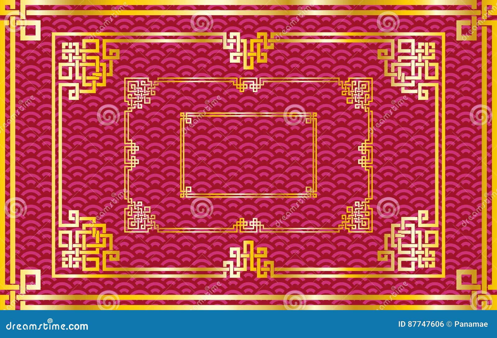 Set of Oriental Chinese Golden Rectangle Frames on Pattern Red Stock ...