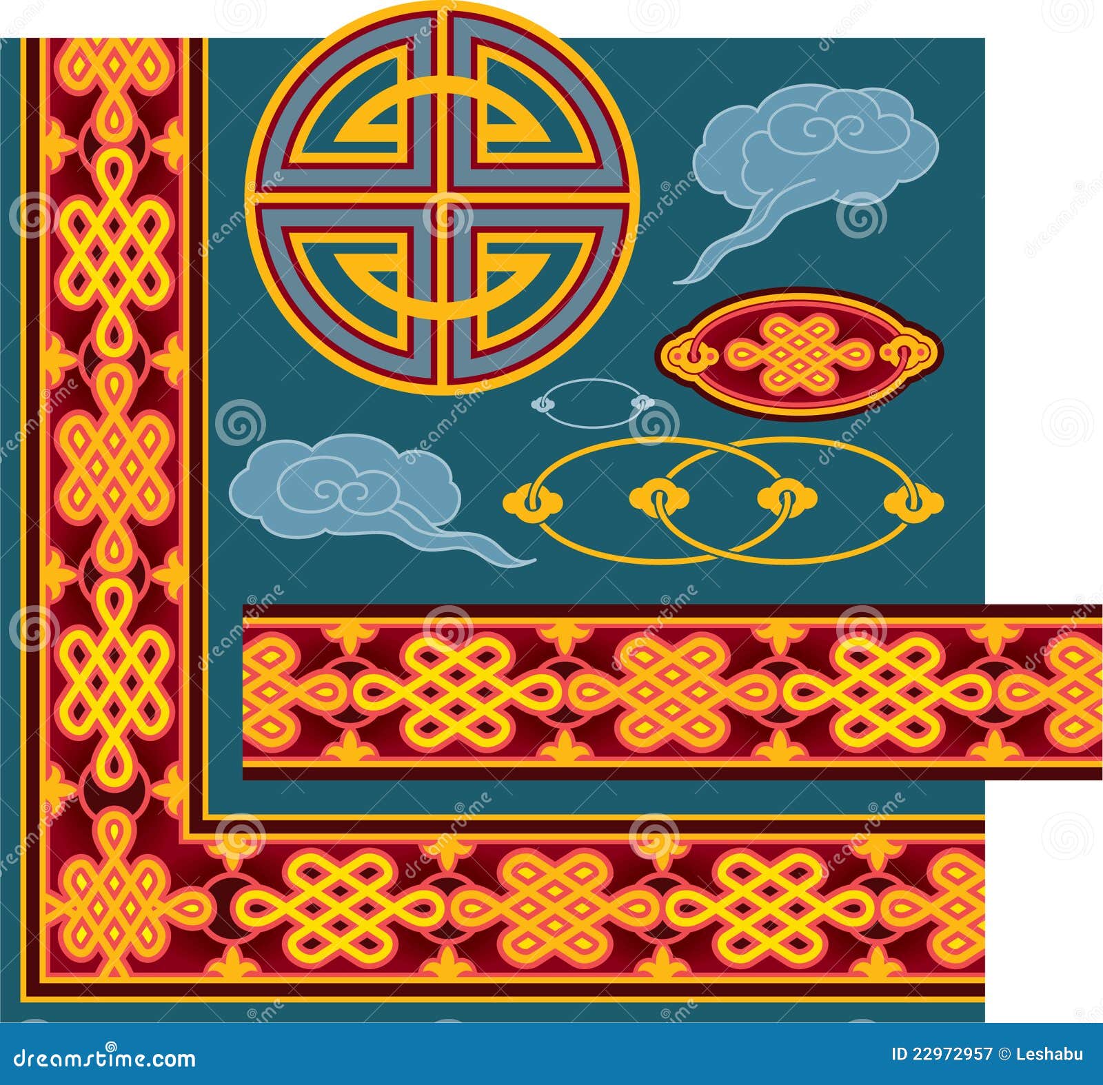 Set of Oriental Design Elements Stock Vector - Illustration of chinese ...