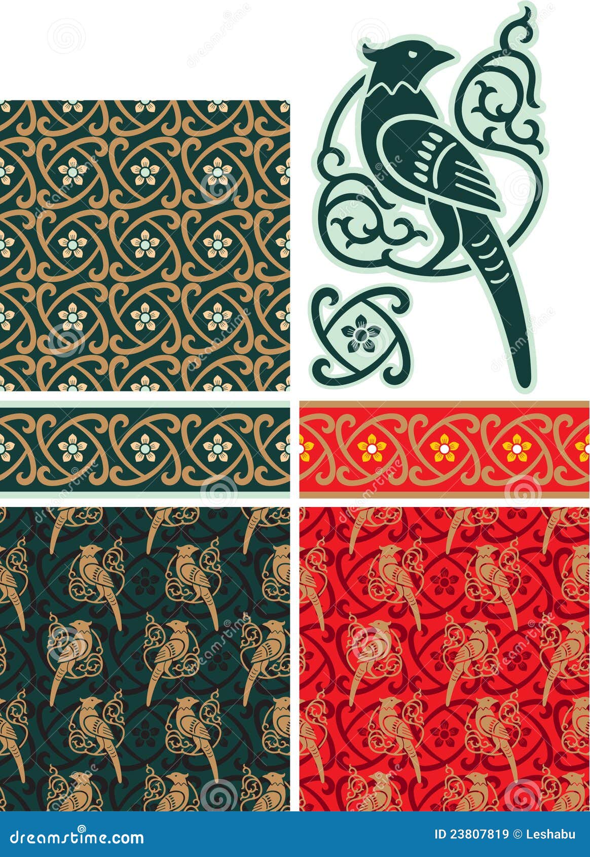 Set of Oriental Design Elements Stock Vector - Illustration of bird ...