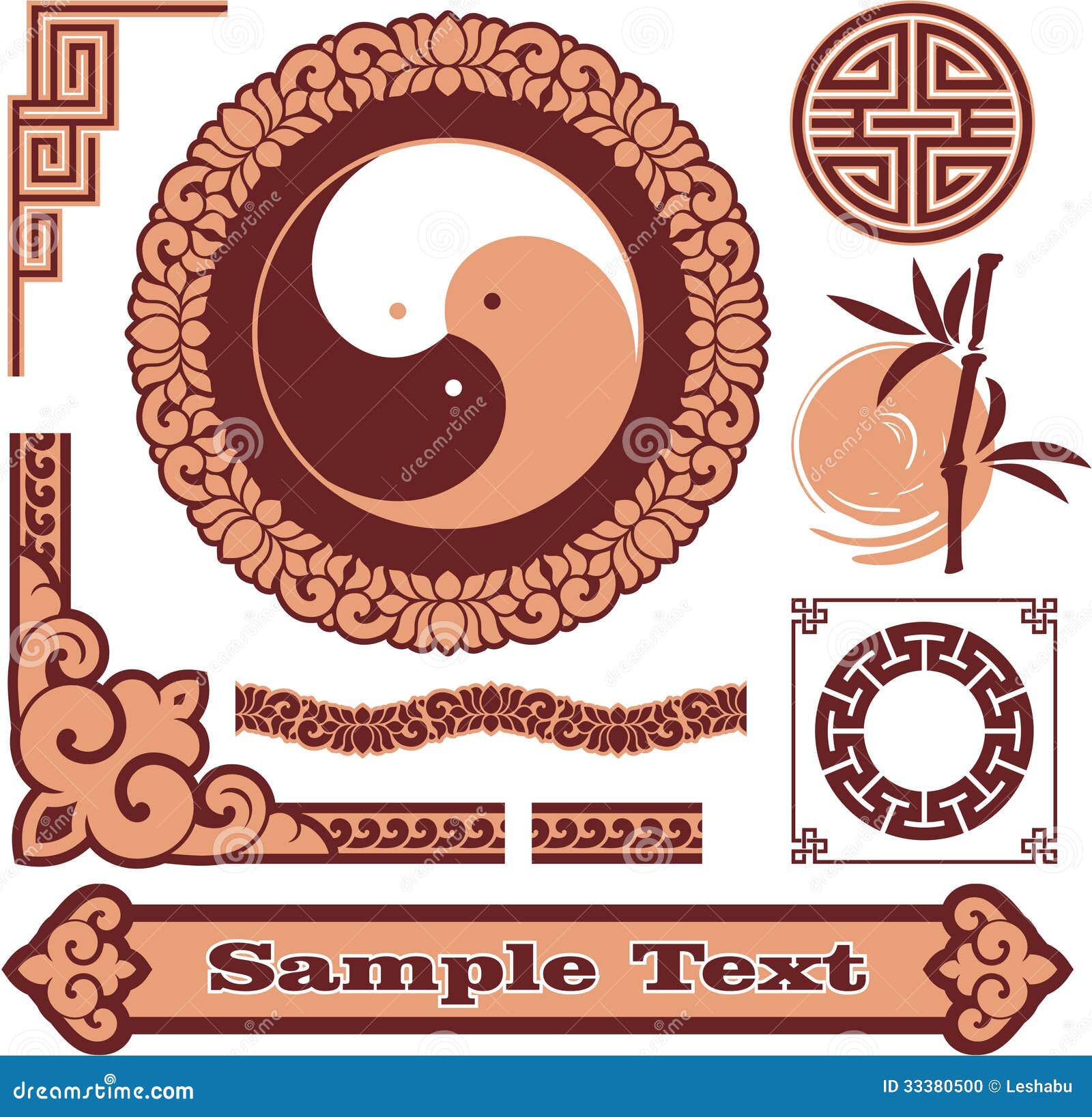 Set of Oriental Design Elements Stock Vector - Illustration of asian ...