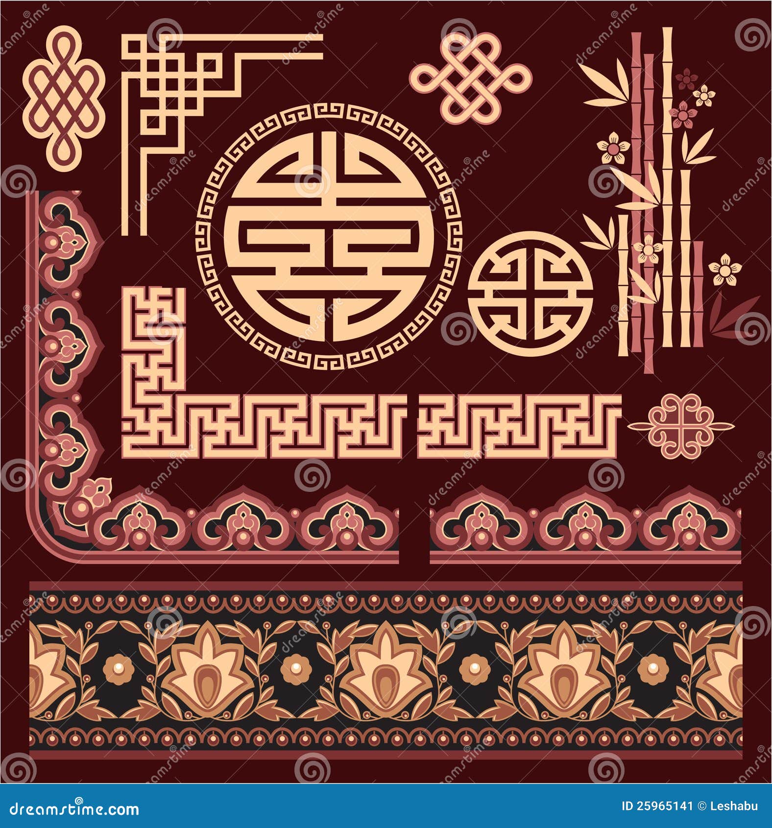 Set of Oriental Pattern Elements Stock Vector - Illustration of ...