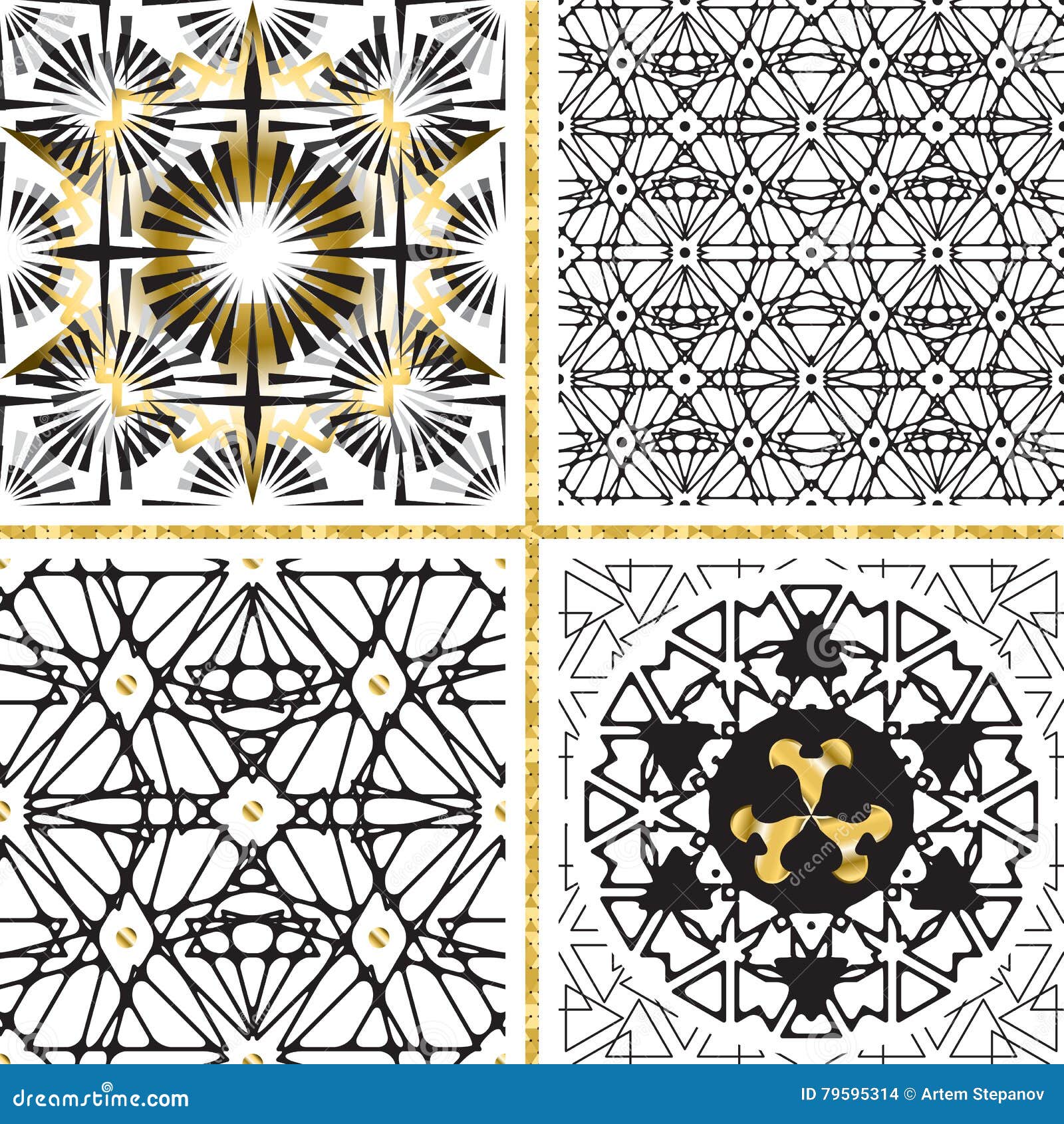 Set of Oriental Patterns with Golden Elements Stock Vector ...