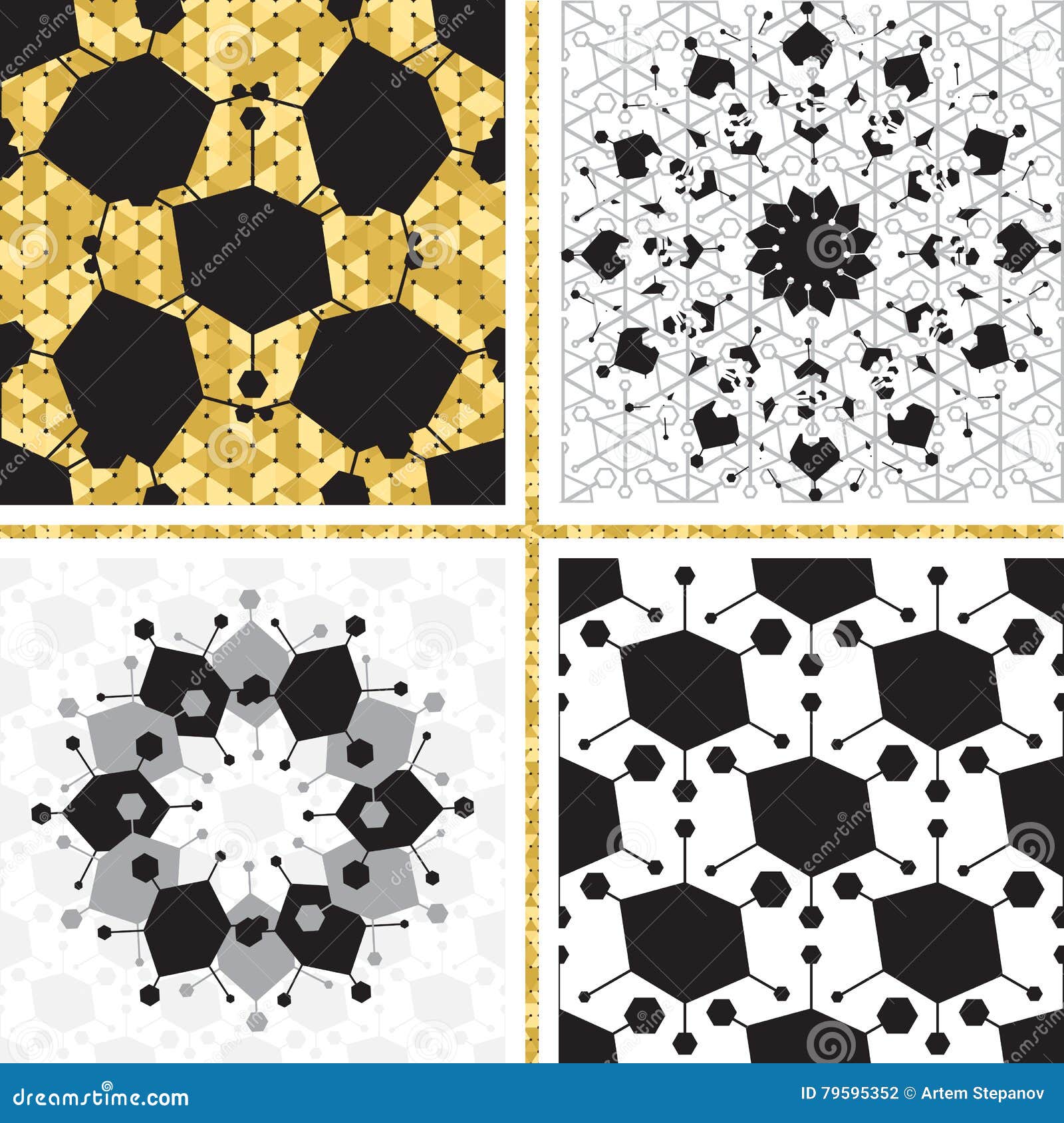 Set of Oriental Patterns with Golden Elements Stock Vector ...