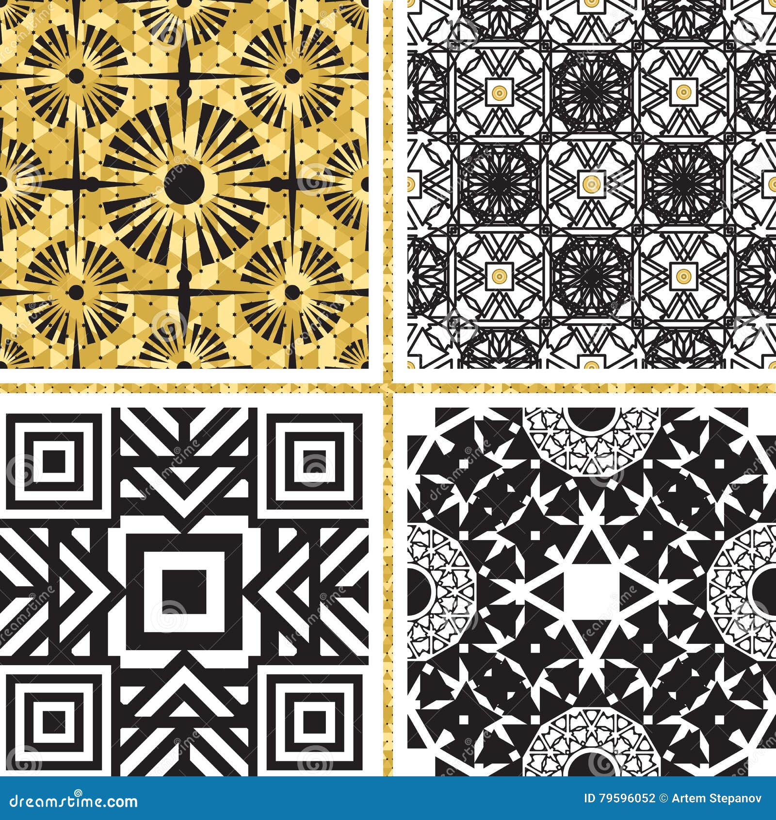 Set of Oriental Patterns with Golden Elements Stock Vector ...