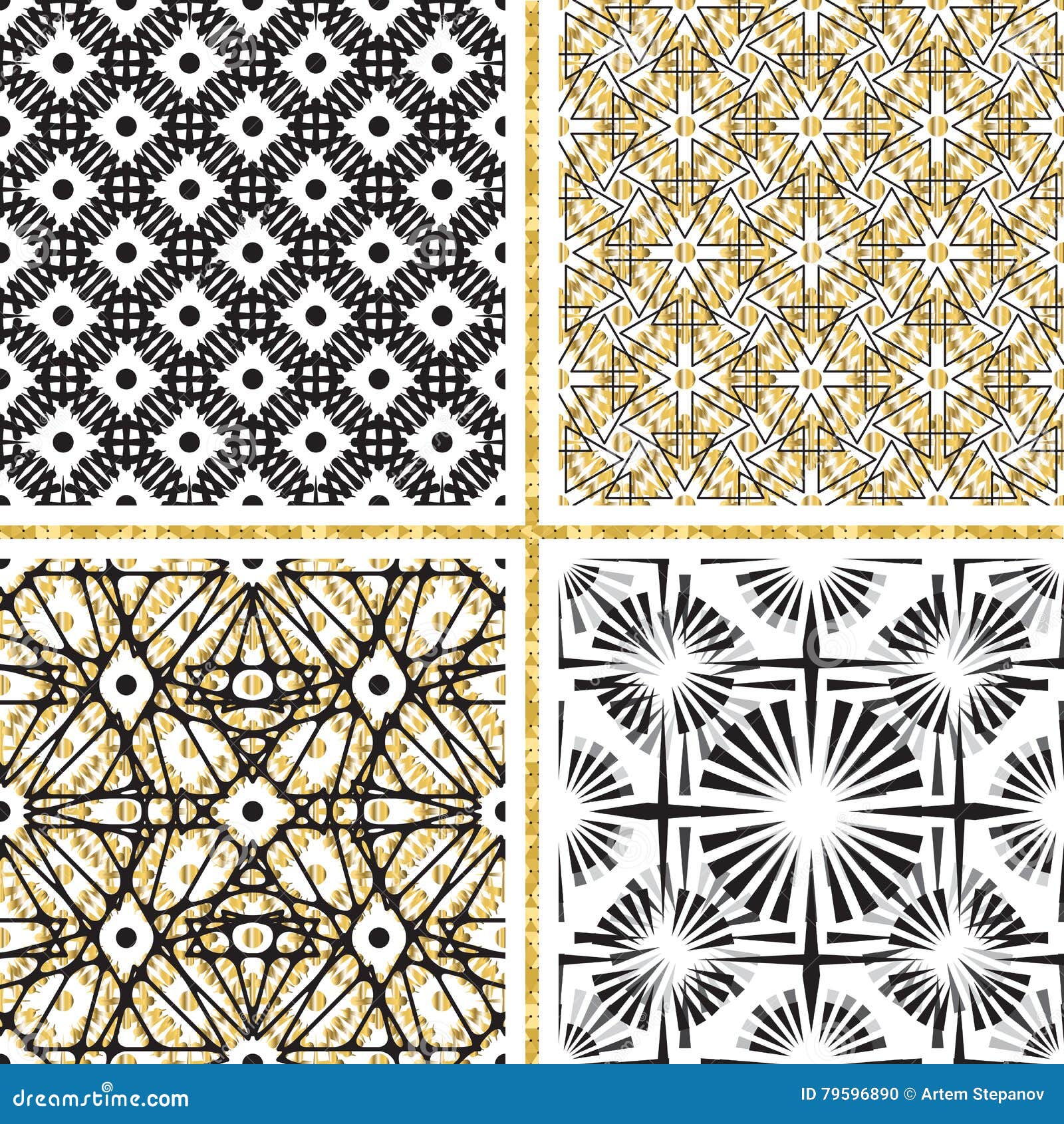 Set of Oriental Patterns with Golden Elements Stock Vector ...