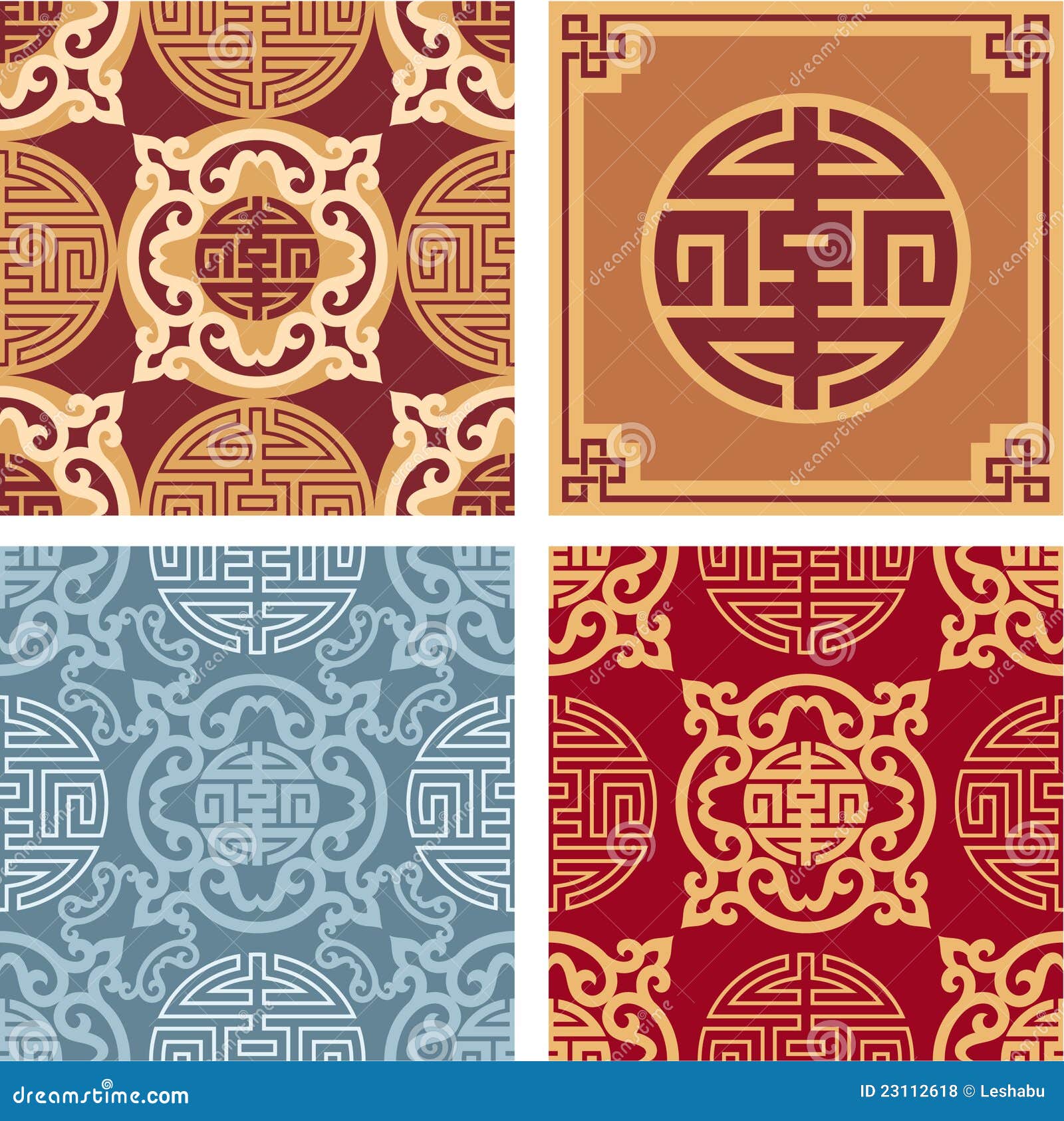 Set of Oriental Seamless Patterns Stock Illustration - Illustration of ...