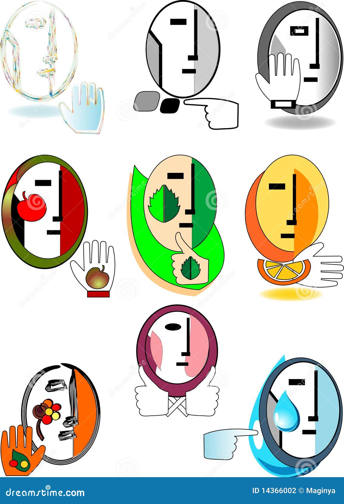 Set of Original Symbolic Faces Stock Vector - Illustration of mark ...