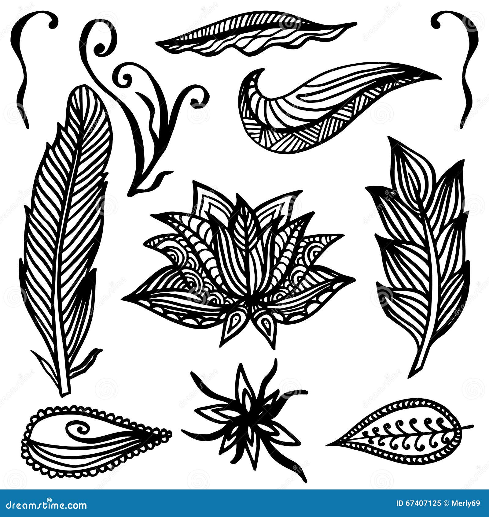Set of Ornamental Boho Style Elements. Vector Drawing. Stock Vector ...