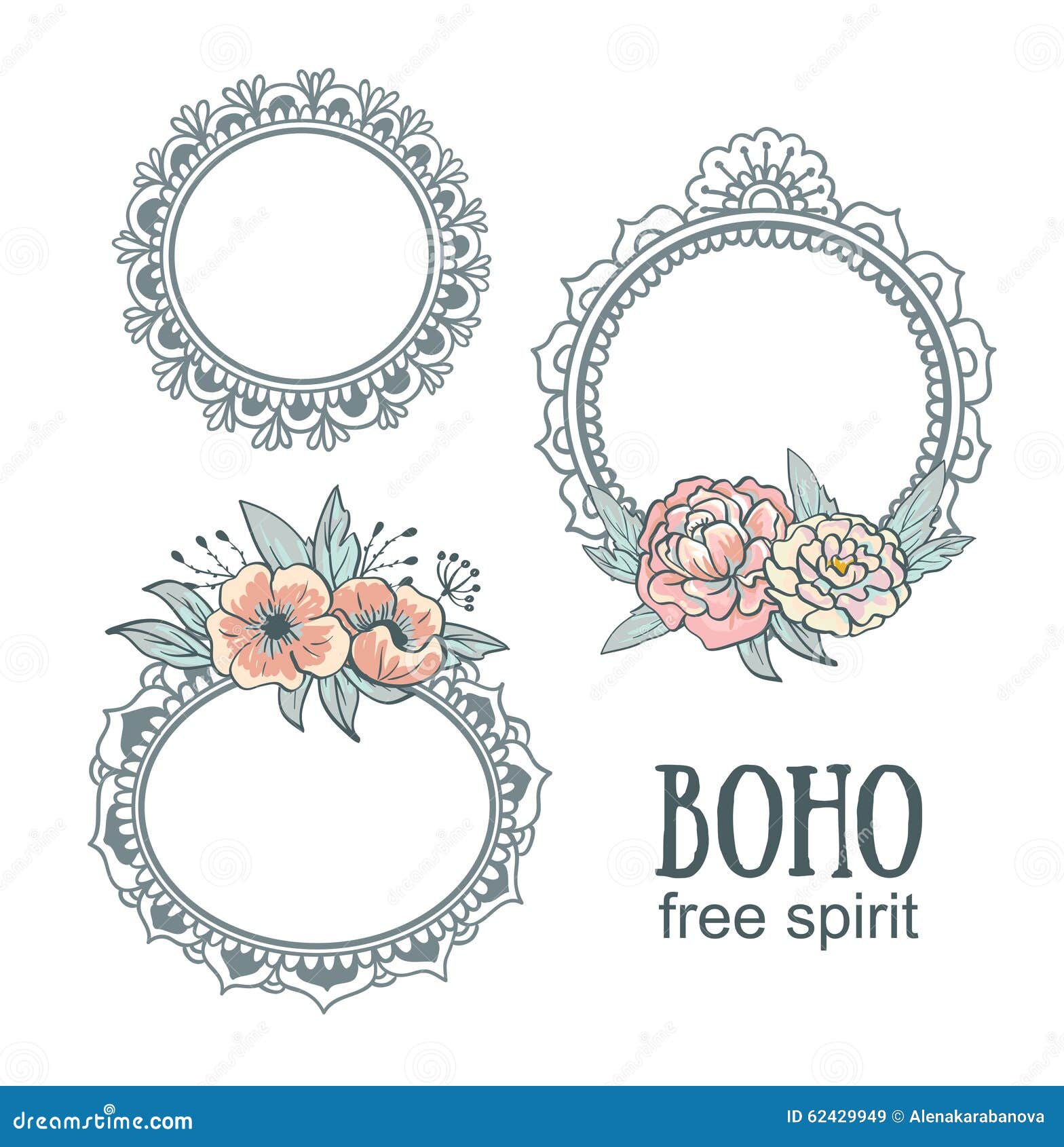 Set Of Ornamental Boho Style Frames And Elements. Vector Illustration ...