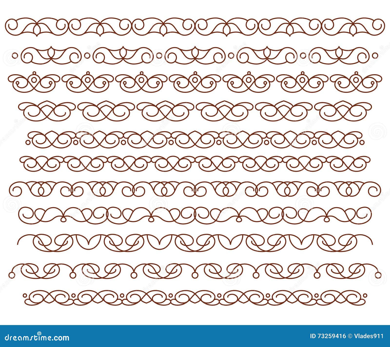 Set Ornamental Borders. Vector Decorative Elements.Brown . Stock Vector ...