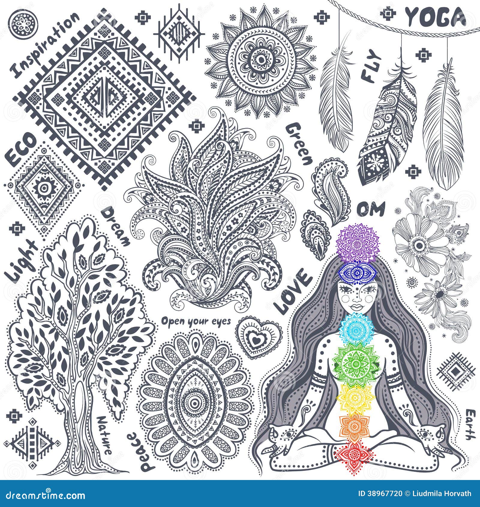 Set of Ornamental Indian Symbols Stock Vector - Illustration of icon ...