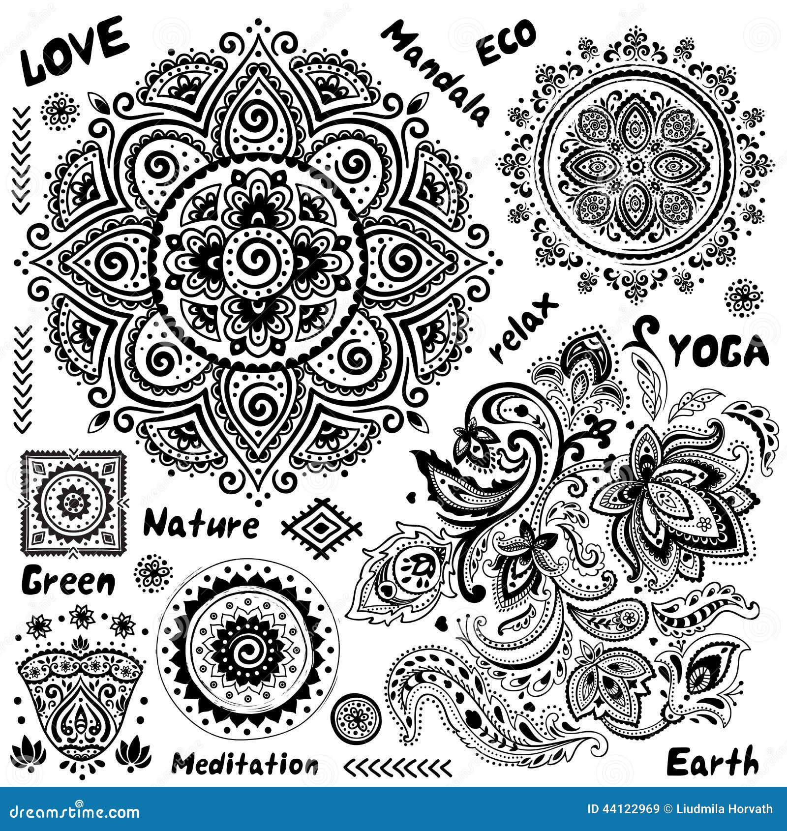 Set of Ornamental Indian Symbols Stock Vector - Illustration of floral ...