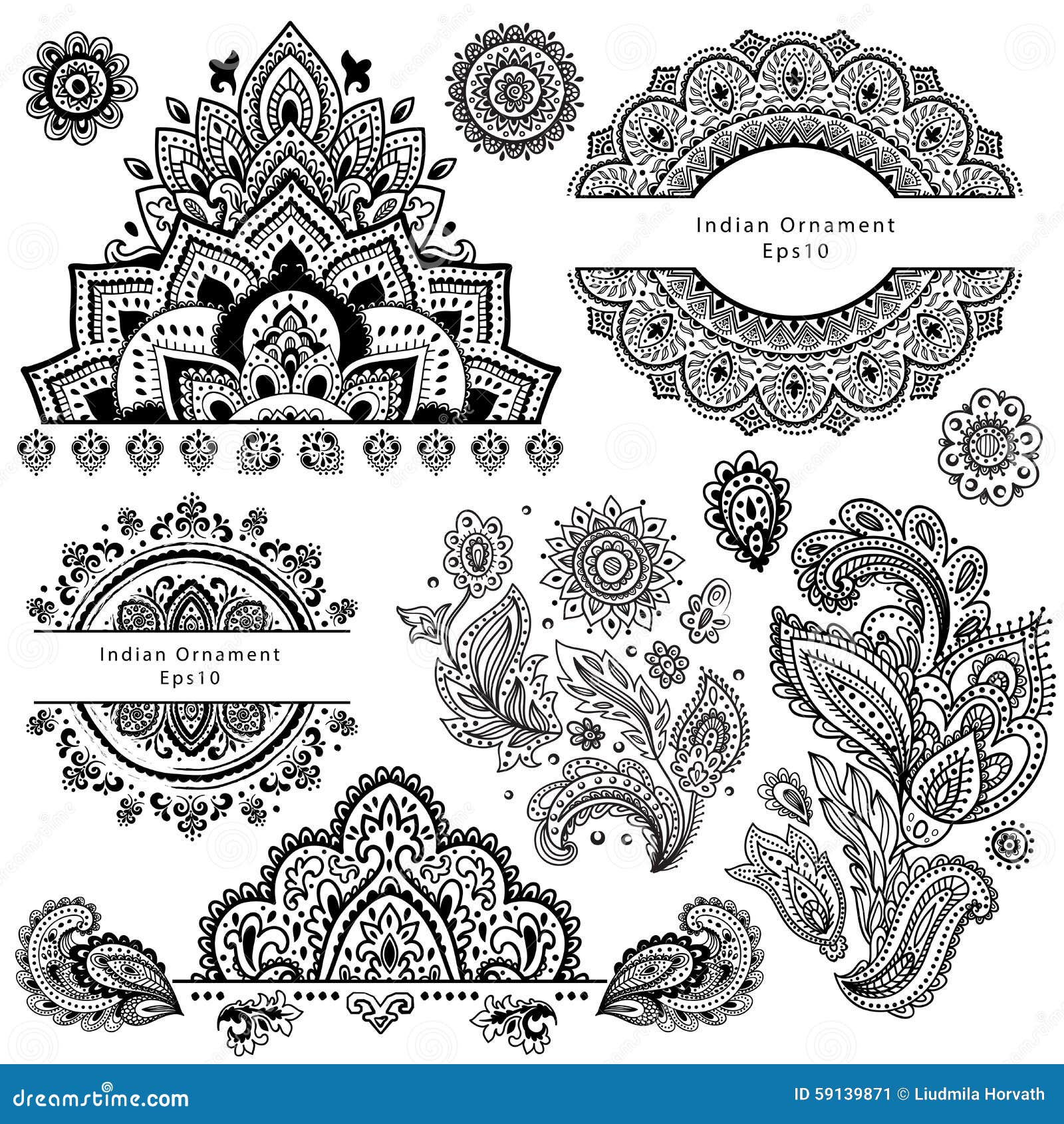 Set of Ornamental Indian Symbols Stock Vector - Illustration of india ...