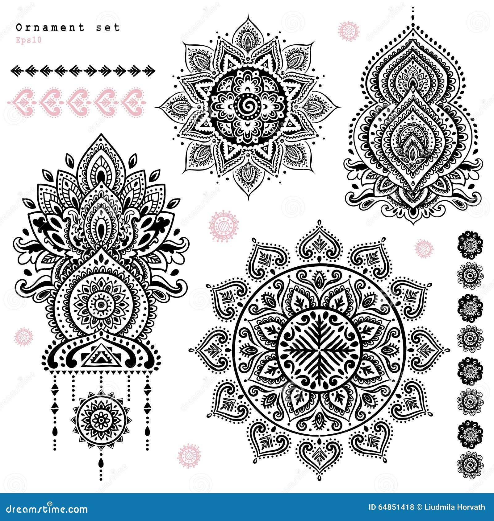 Set of Ornamental Indian Symbols.Ethnic Elephant Stock Vector ...