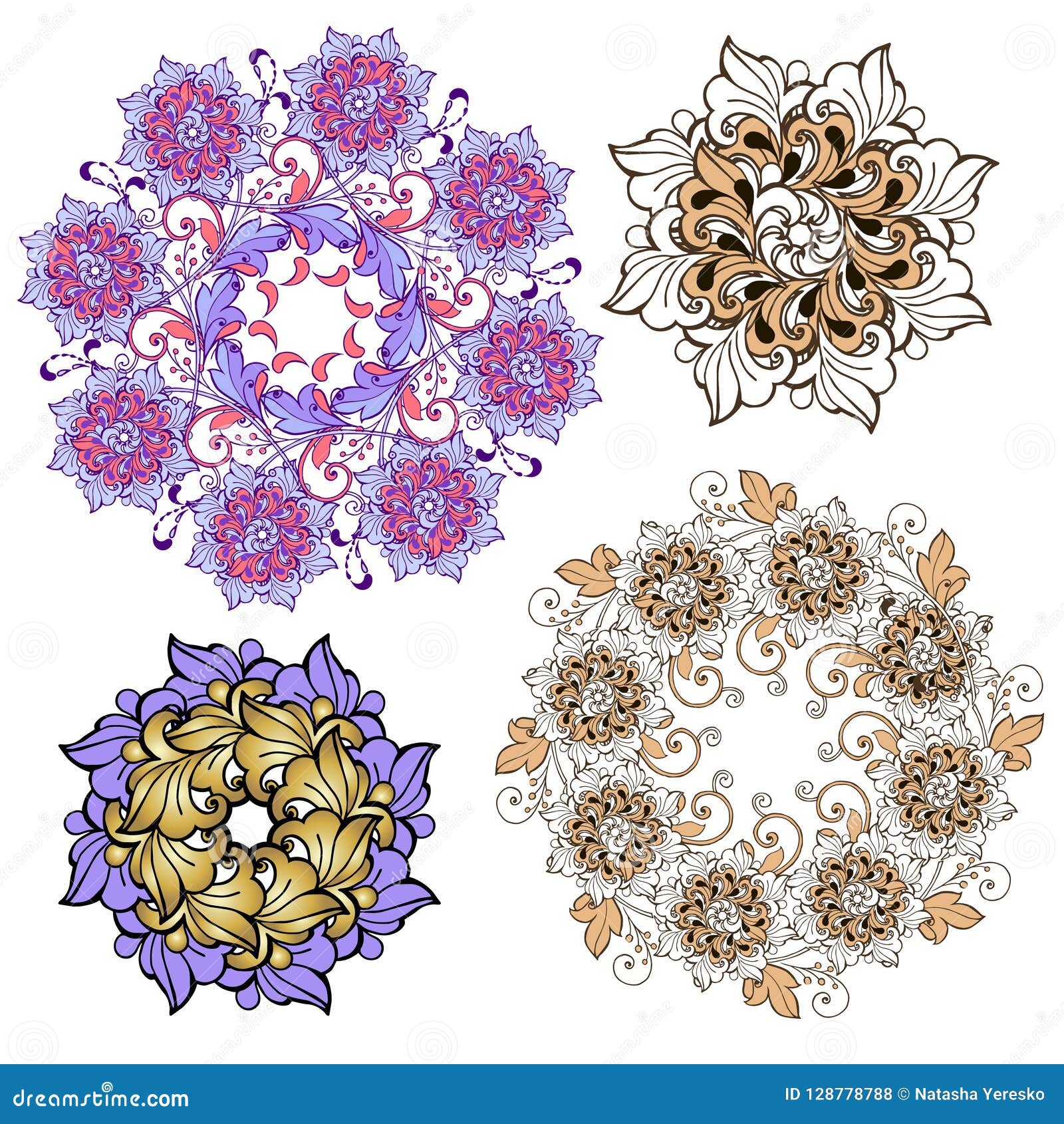 Set of Ornamental Round Floral Patterns. Stock Vector - Illustration of ...
