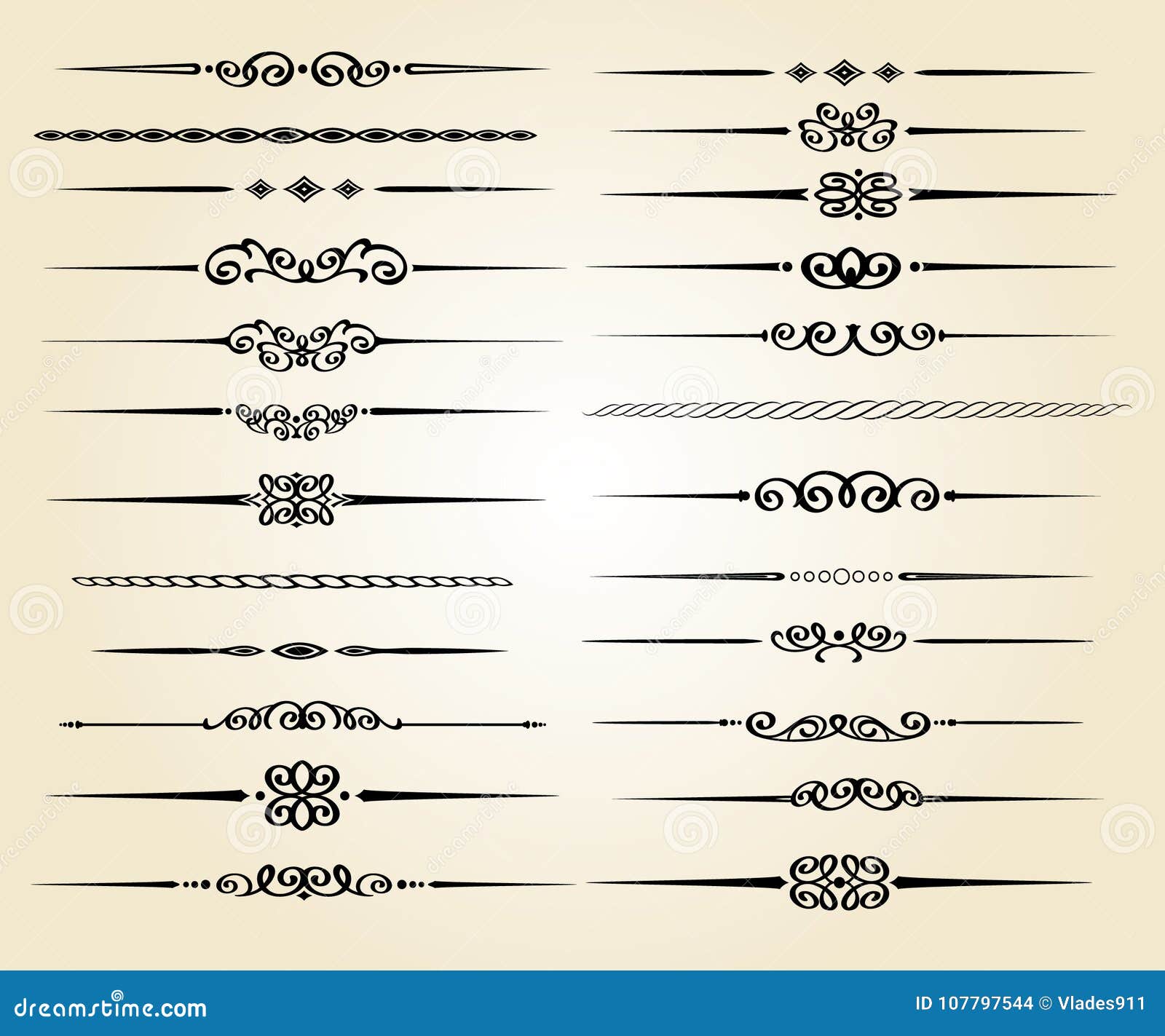 Set Ornamental Rule Lines in Different Design.Vintage. Stock Vector ...