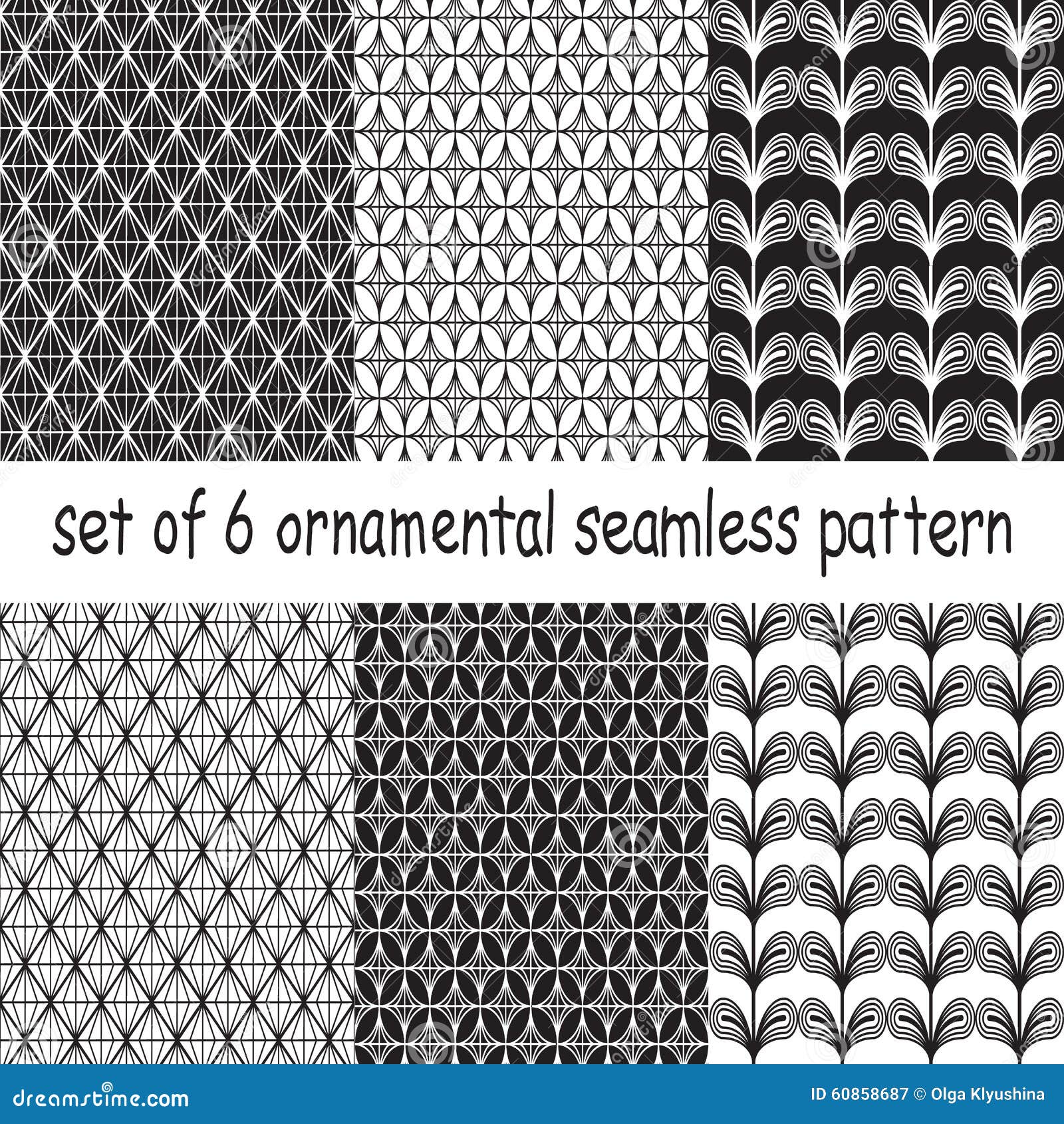 Set of 6 Ornamental Seamless Pattern Stock Vector - Illustration of ...
