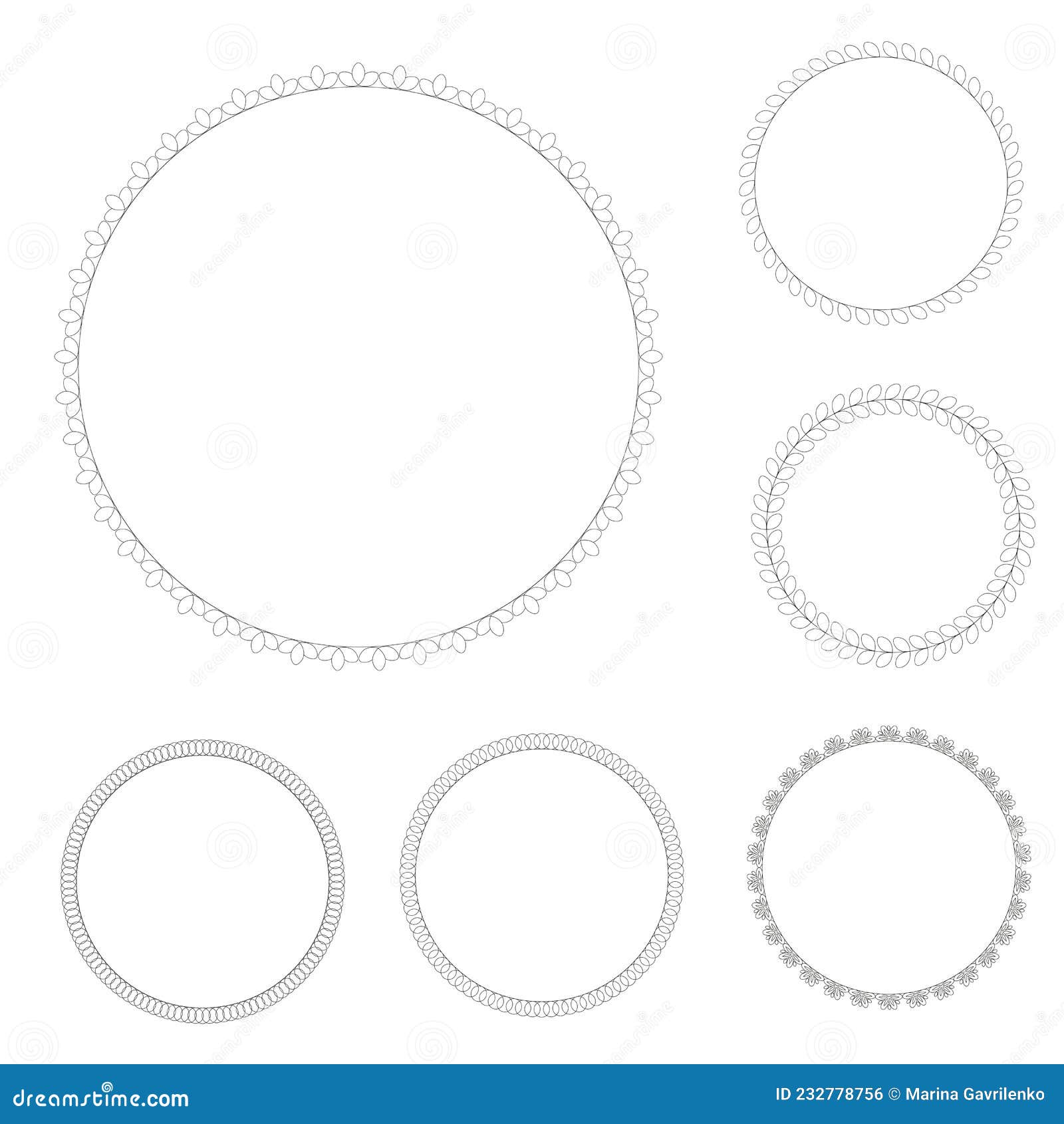 A Set of Ornaments of Decorative Elements Arranged in a Circle, Black ...