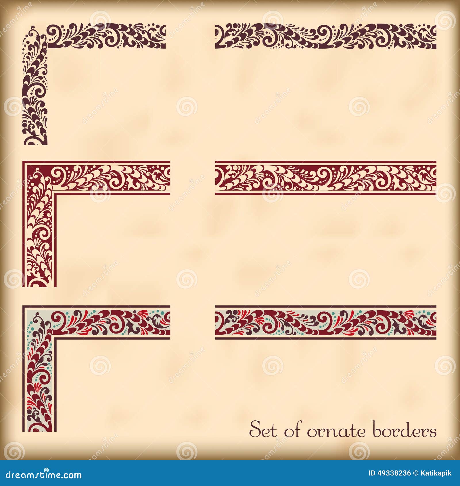 Set of Ornate Borders with Decorative Corner Elements, Vector Stock ...
