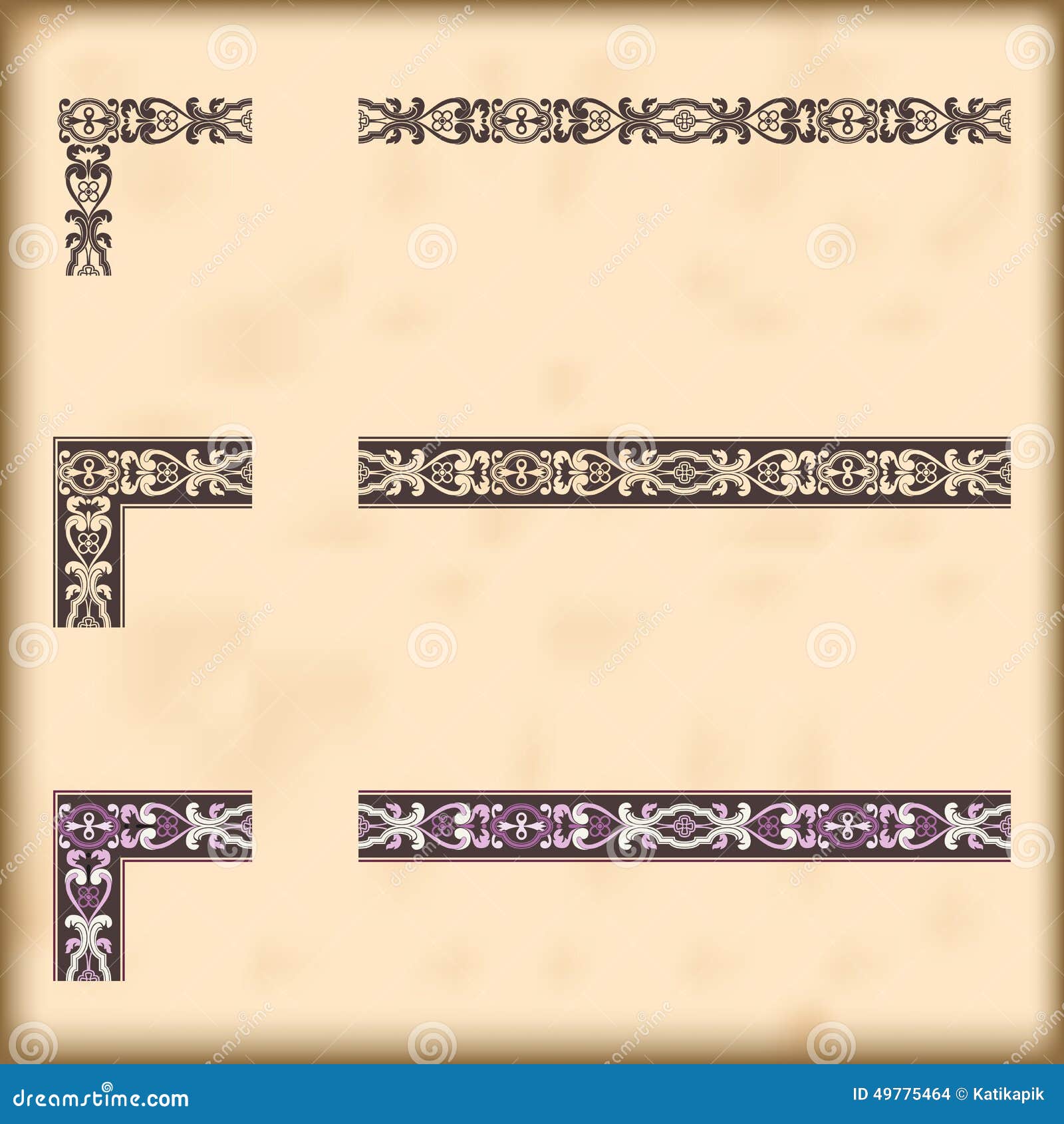 Set of Ornate Borders with Decorative Corner Elements, Vector Stock ...