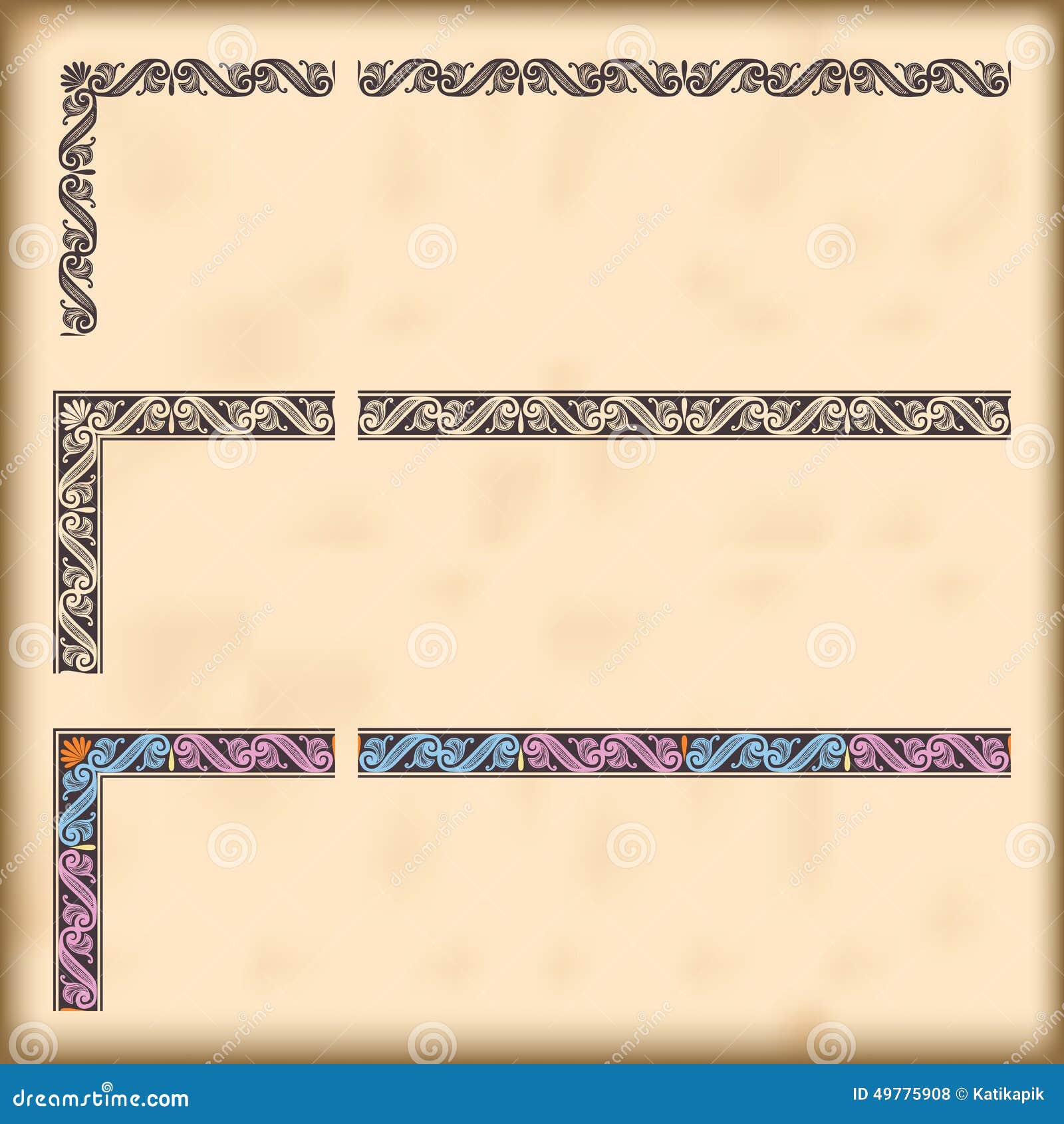 Set of Ornate Borders with Decorative Corner Elements, Vector Stock ...