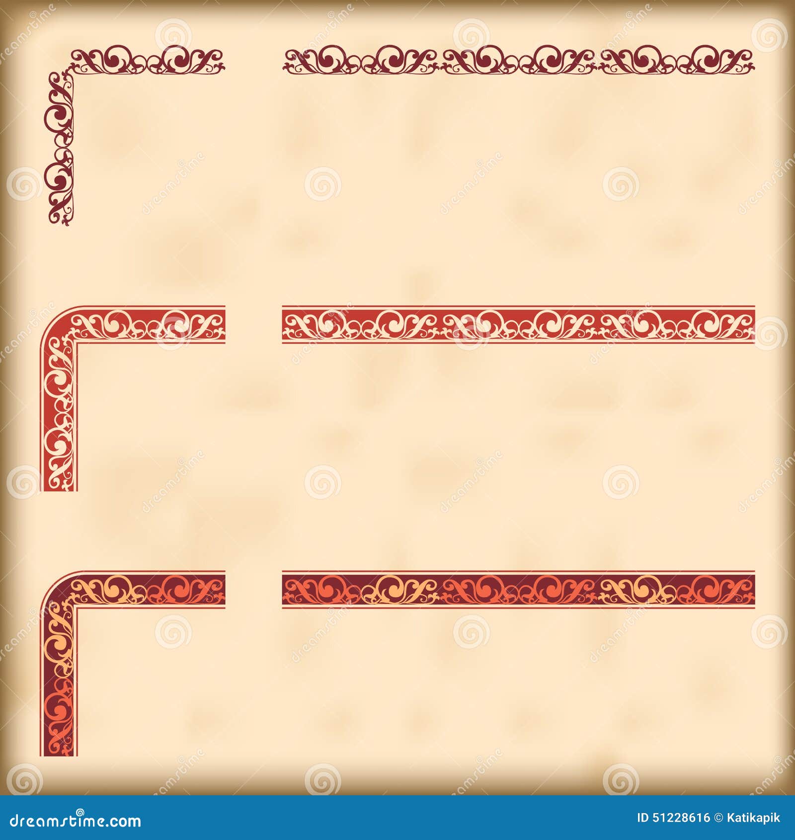 Set of Ornate Borders with Decorative Corner Elements, Vector Stock ...
