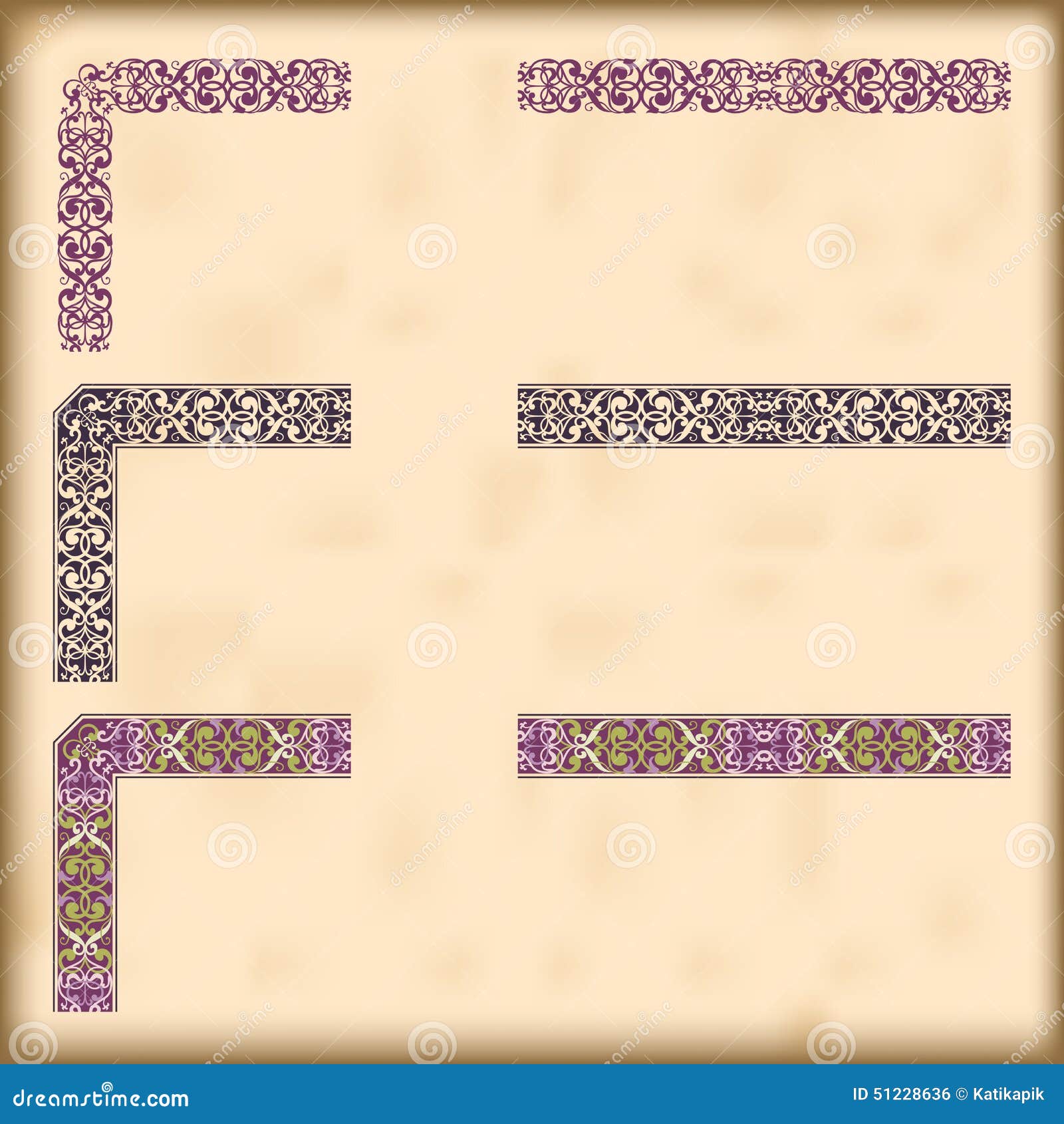 Set of Ornate Borders with Decorative Corner Elements, Vector Stock ...
