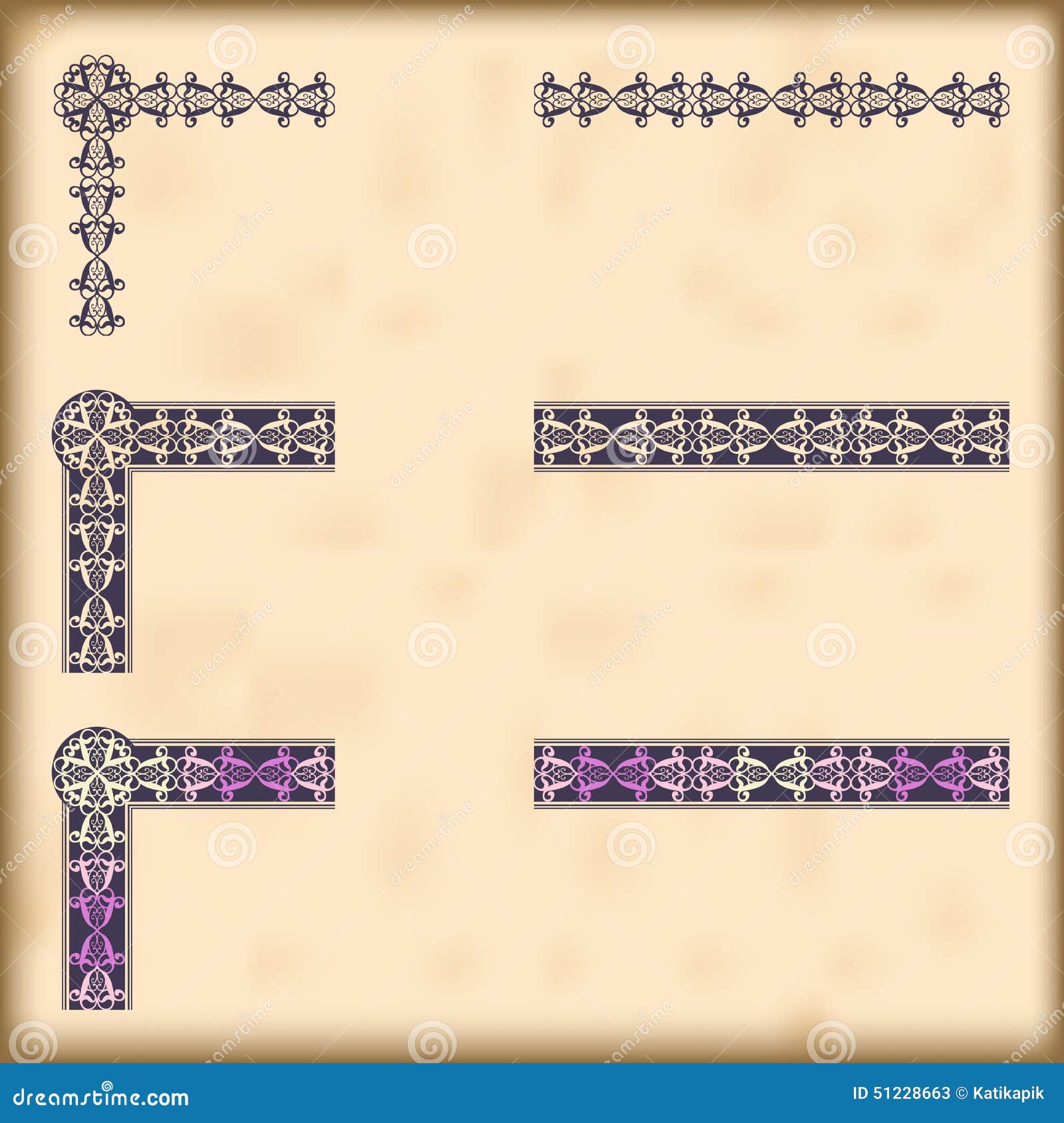 Set of Ornate Borders with Decorative Corner Elements, Vector Stock ...