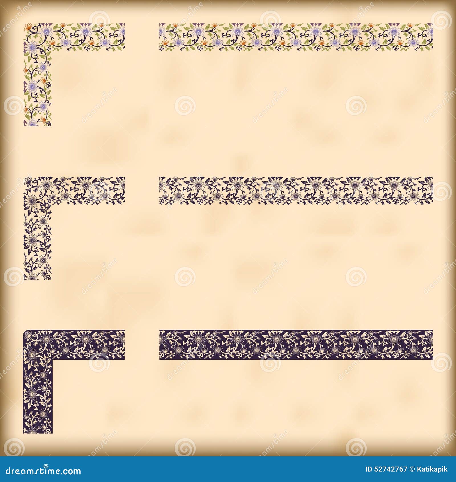 Set of Ornate Borders with Decorative Corner Elements, Vector Stock ...