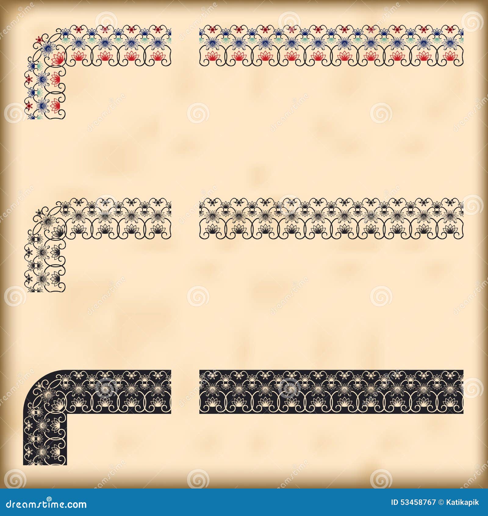 Set of Ornate Borders with Decorative Corner Elements, Vector Stock ...