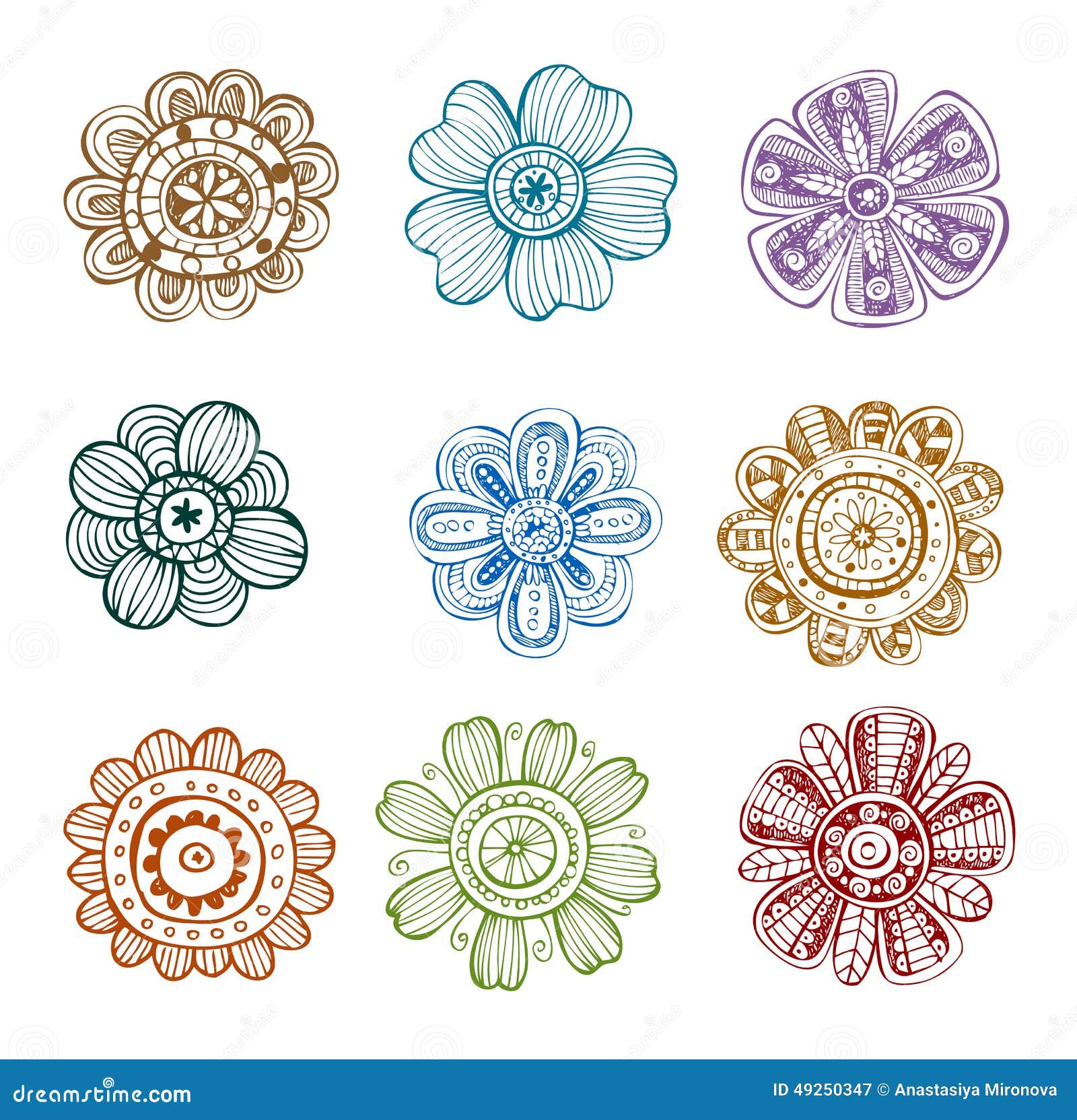 Set of ornate flowers stock vector. Illustration of design - 49250347