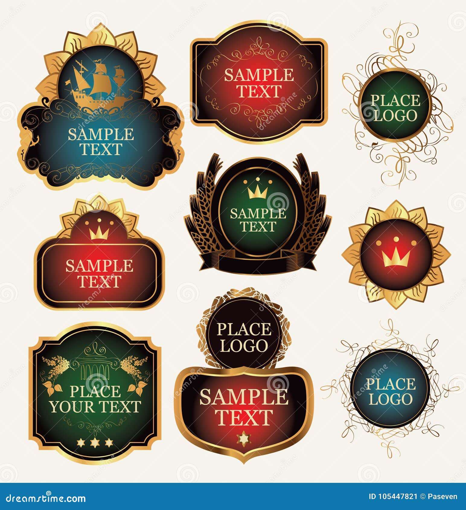 Set of Ornate Label Templates in the Baroque Style Stock Vector ...