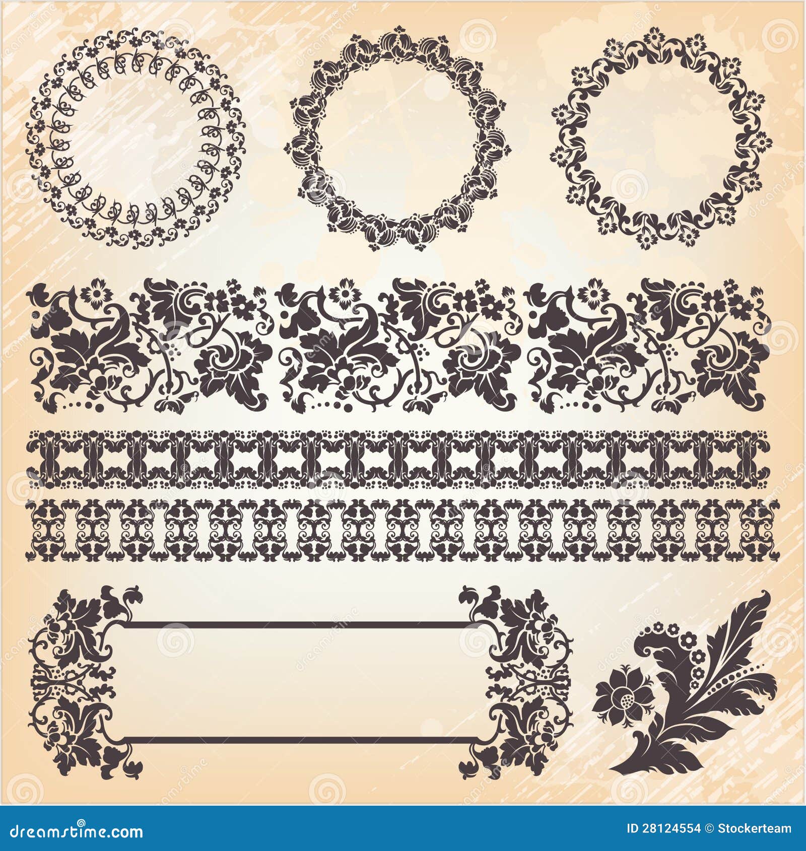 Set of Ornate Page Decor Elements Stock Illustration - Illustration of ...