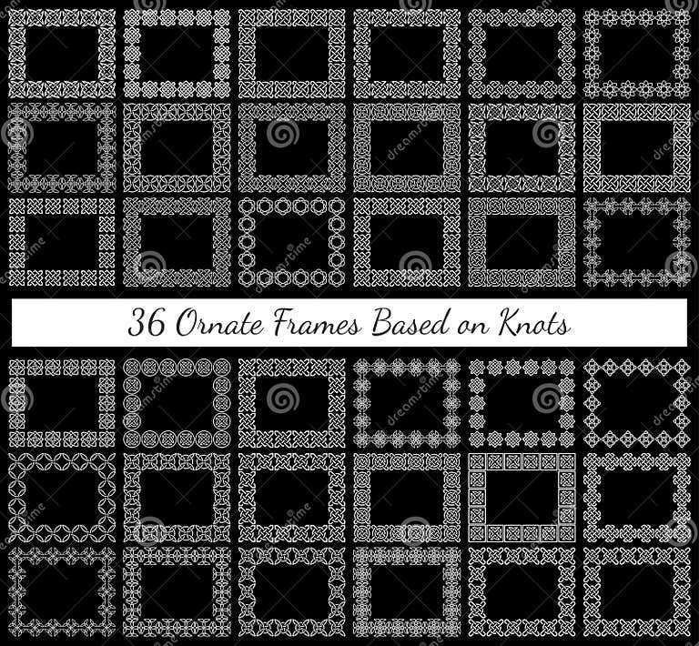 A Set of 36 Ornate Rectangular Frames Based on Various Knots Stock ...
