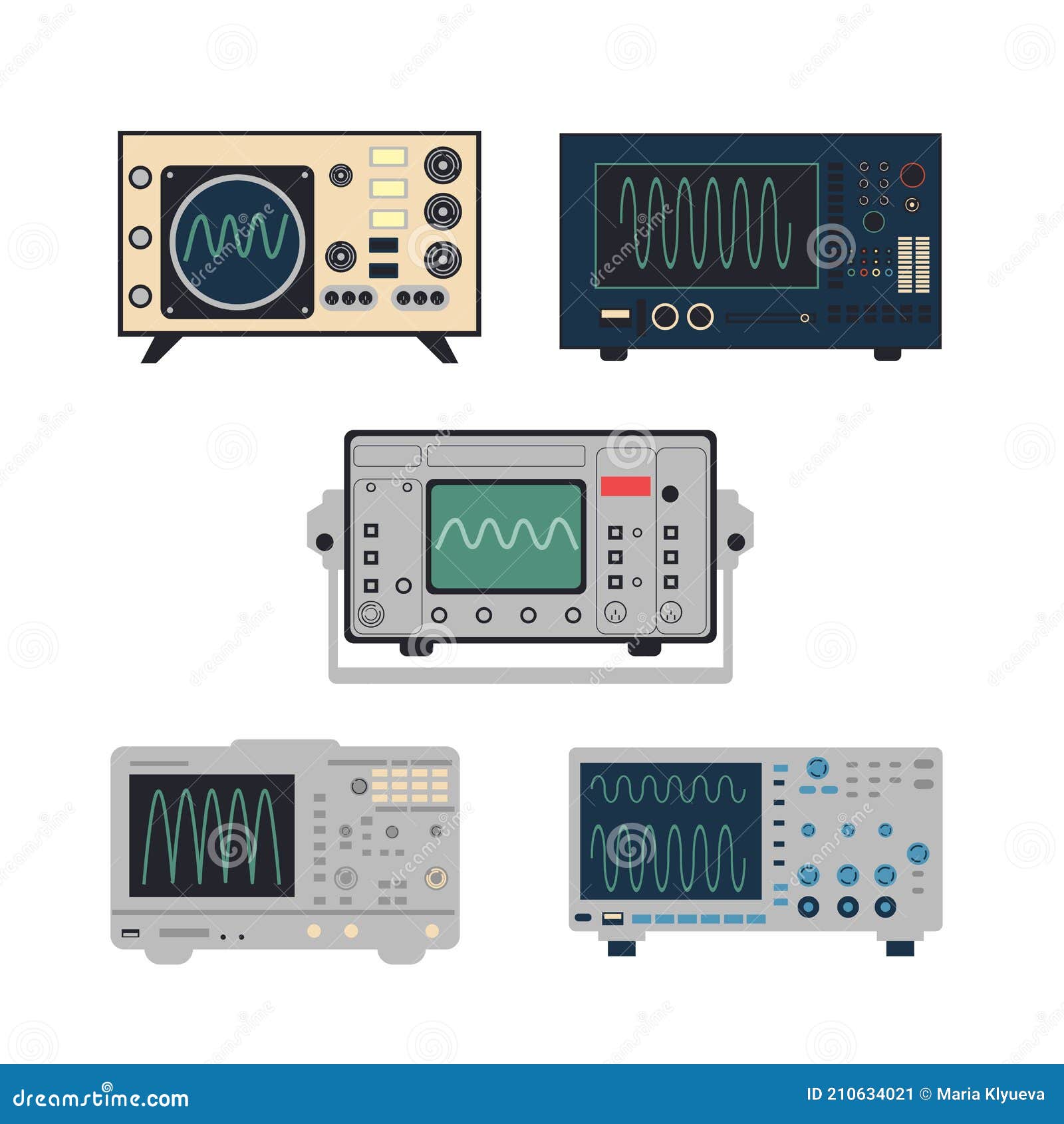 Set of Oscilloscope Old and New. Vector 2d Stock Vector - Illustration ...