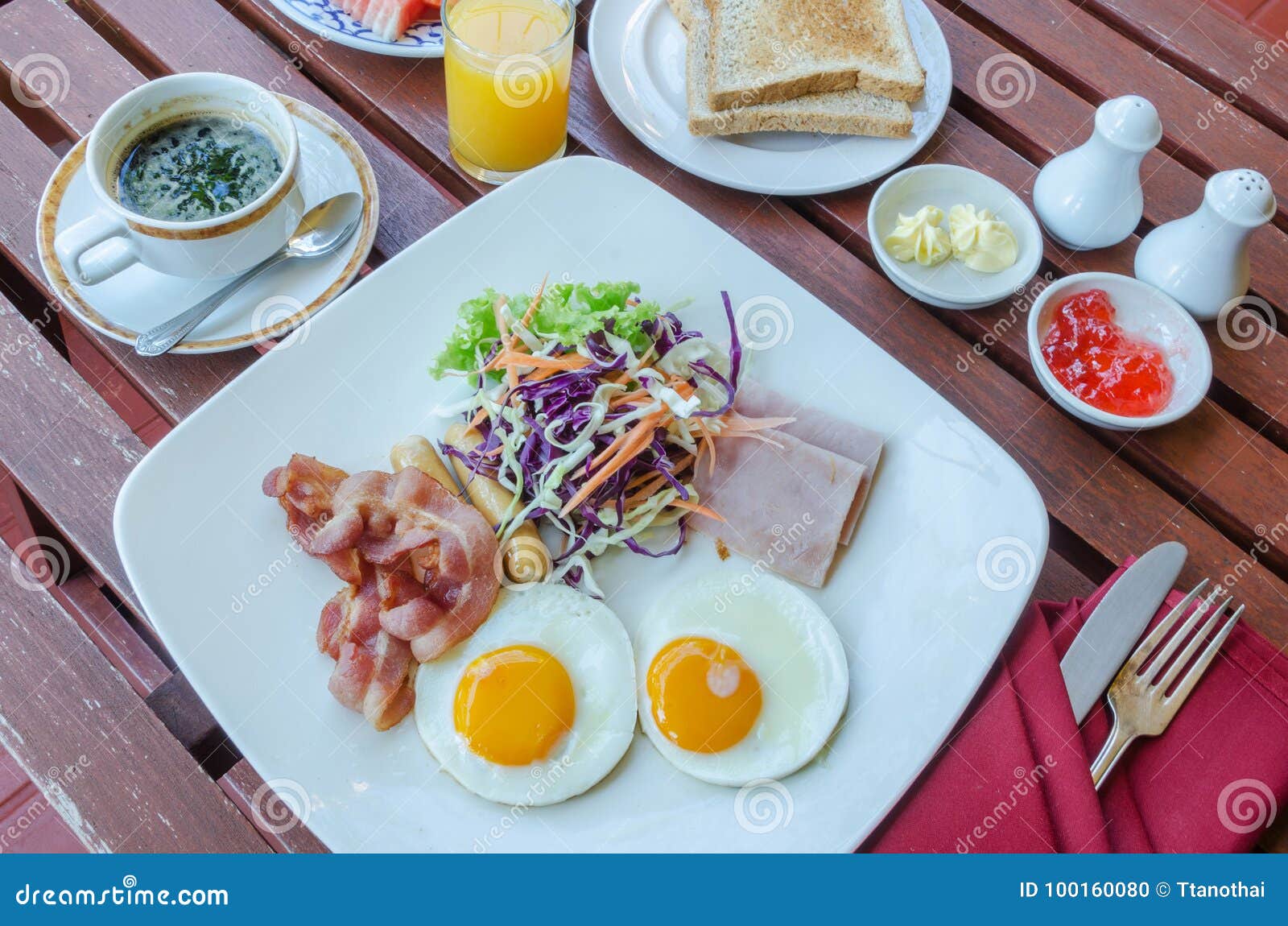Set Ot American Breakfast at Home Stock Photo - Image of pork, home ...