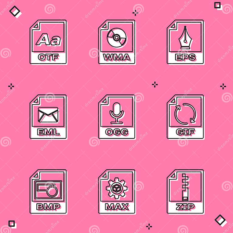 Set OTF File Document, WMA, EPS, EML, OGG and GIF Icon. Vector Stock ... Set OTF File Document, WMA, EPS, EML, OGG and GIF Icon. Vector Stock ...