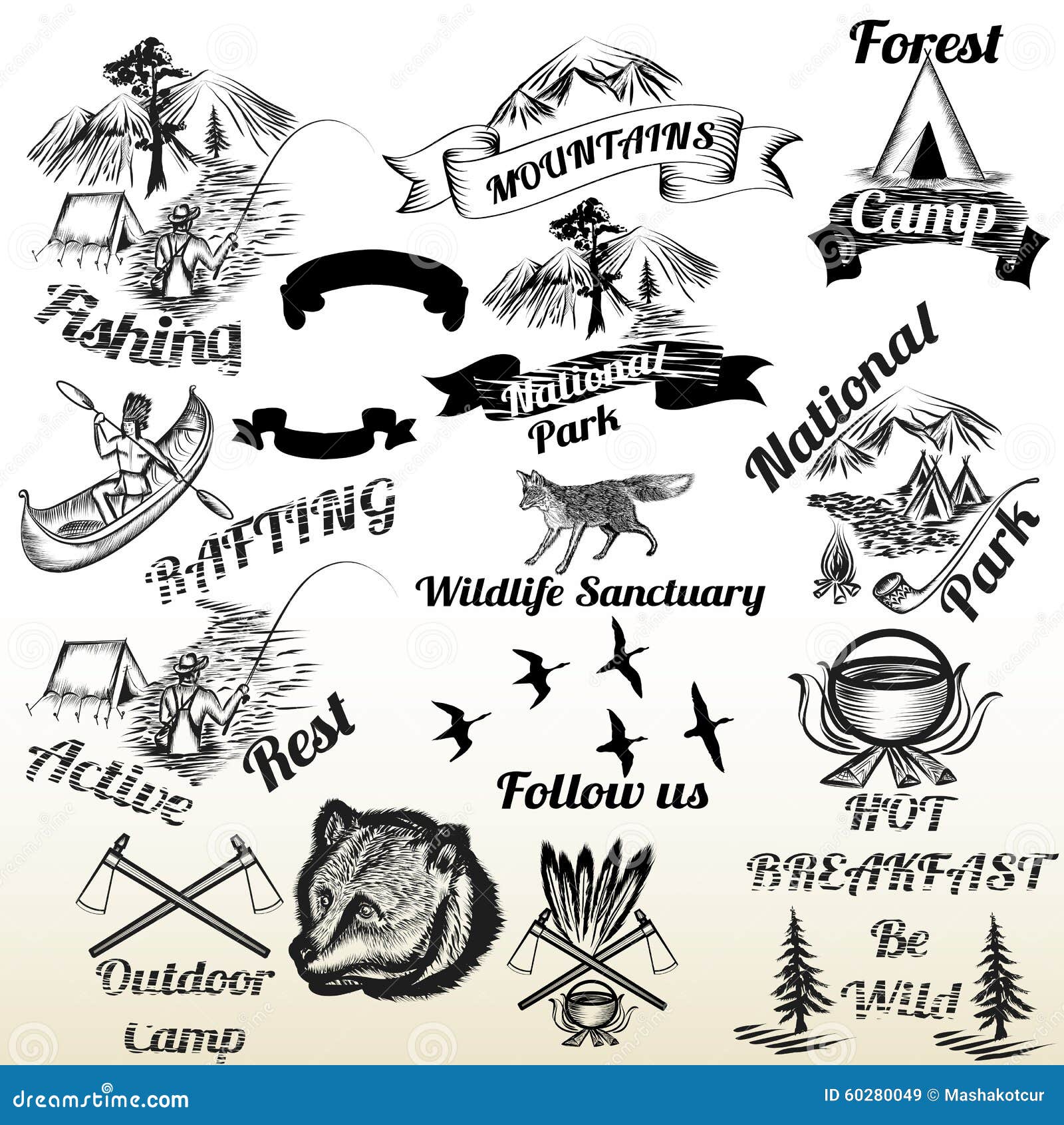 Set of Outdoor Camping and Mountains Typography Labels Design Stock ...